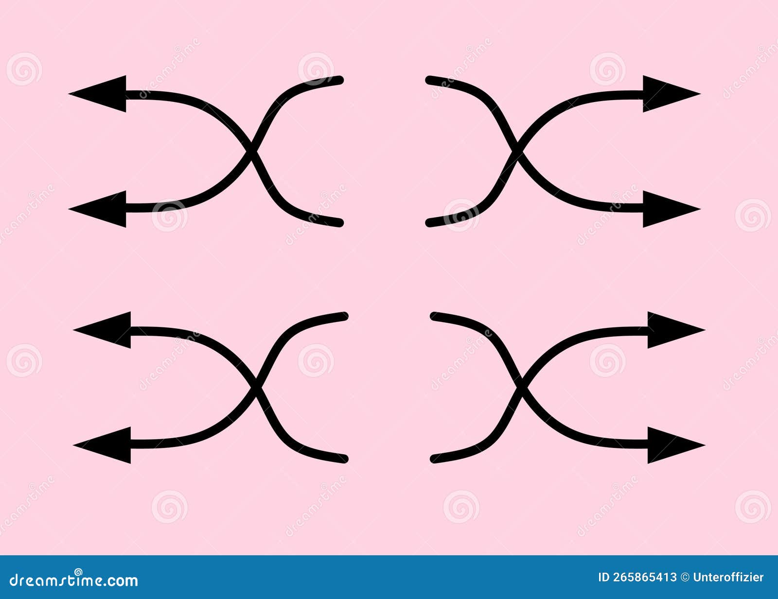 Four Sets of Black Meandering Arrows Crossing Against Light Rose Pink ...