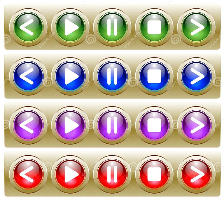 Four Sets of Player Control Buttons Stock Vector - Illustration of push ...