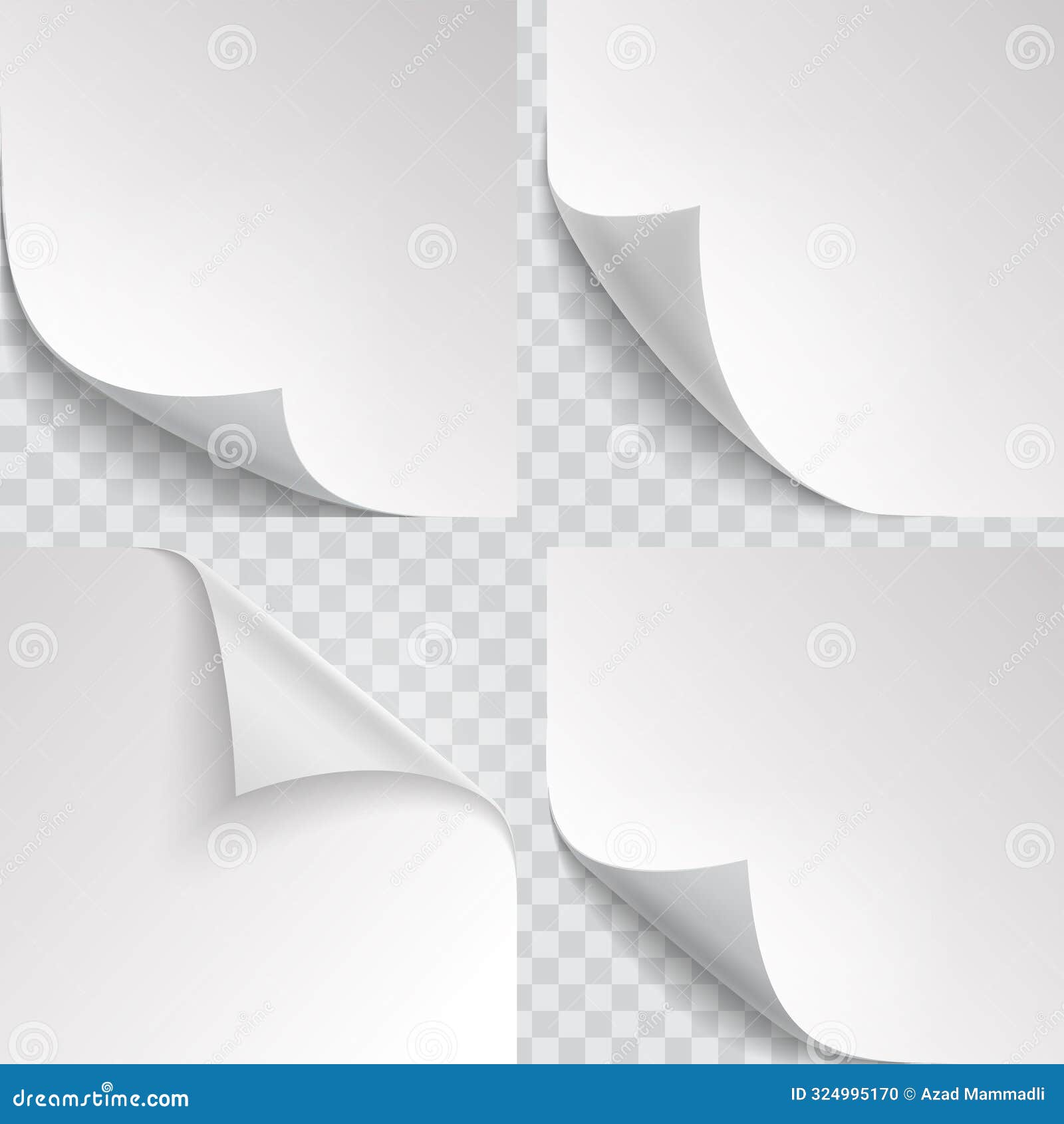 Curled White Paper Edges On A Transparent Background. Vector ...