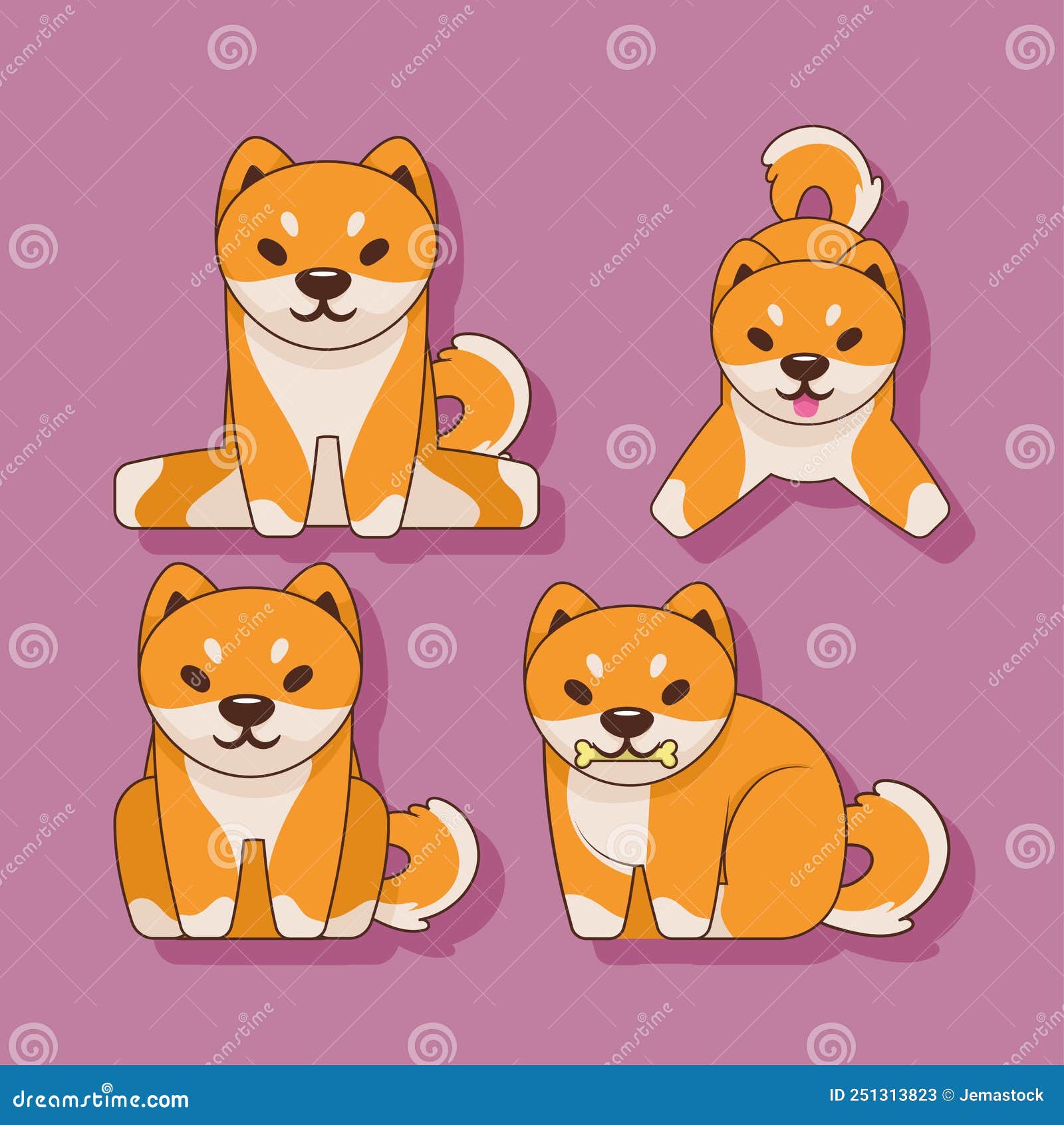Shiba Inu Characters, Yoga Asanas For Your Design Vector Illustration ...
