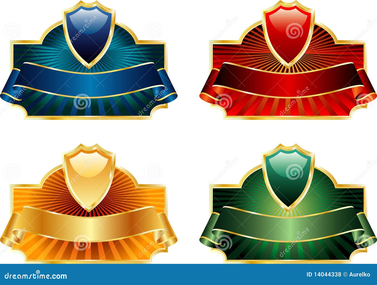Four shield labels stock vector. Illustration of insignia - 14044338