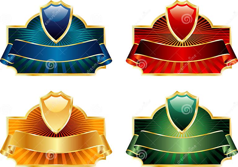 Four shield labels stock vector. Illustration of insignia - 14044338