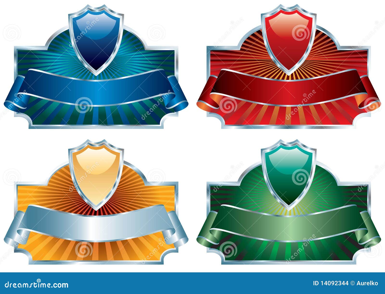 Four shield labels silver stock vector. Illustration of design - 14092344