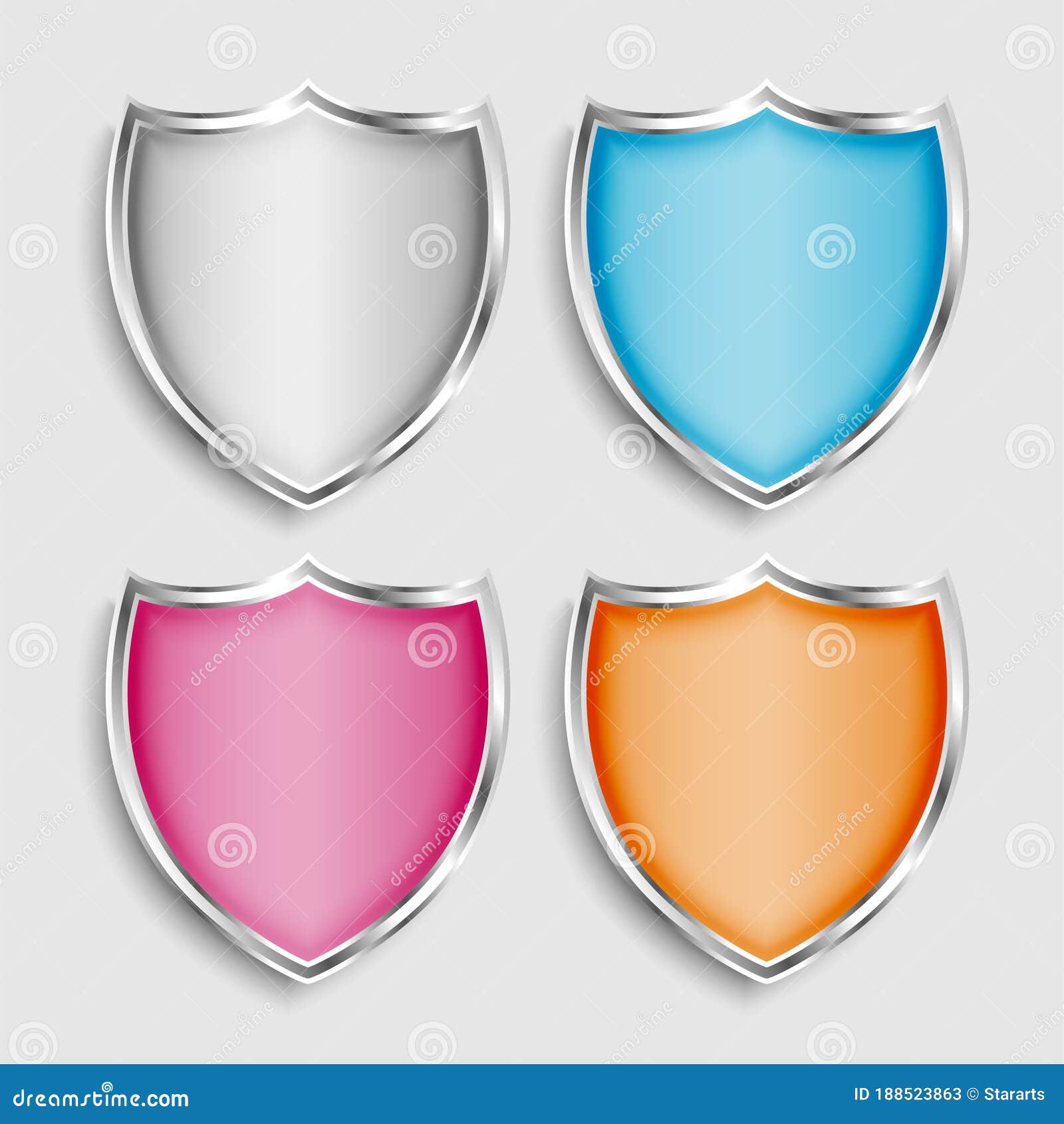 Four Shiny Metallic Shield Symbols Or Icons Set Cartoon Vector ...