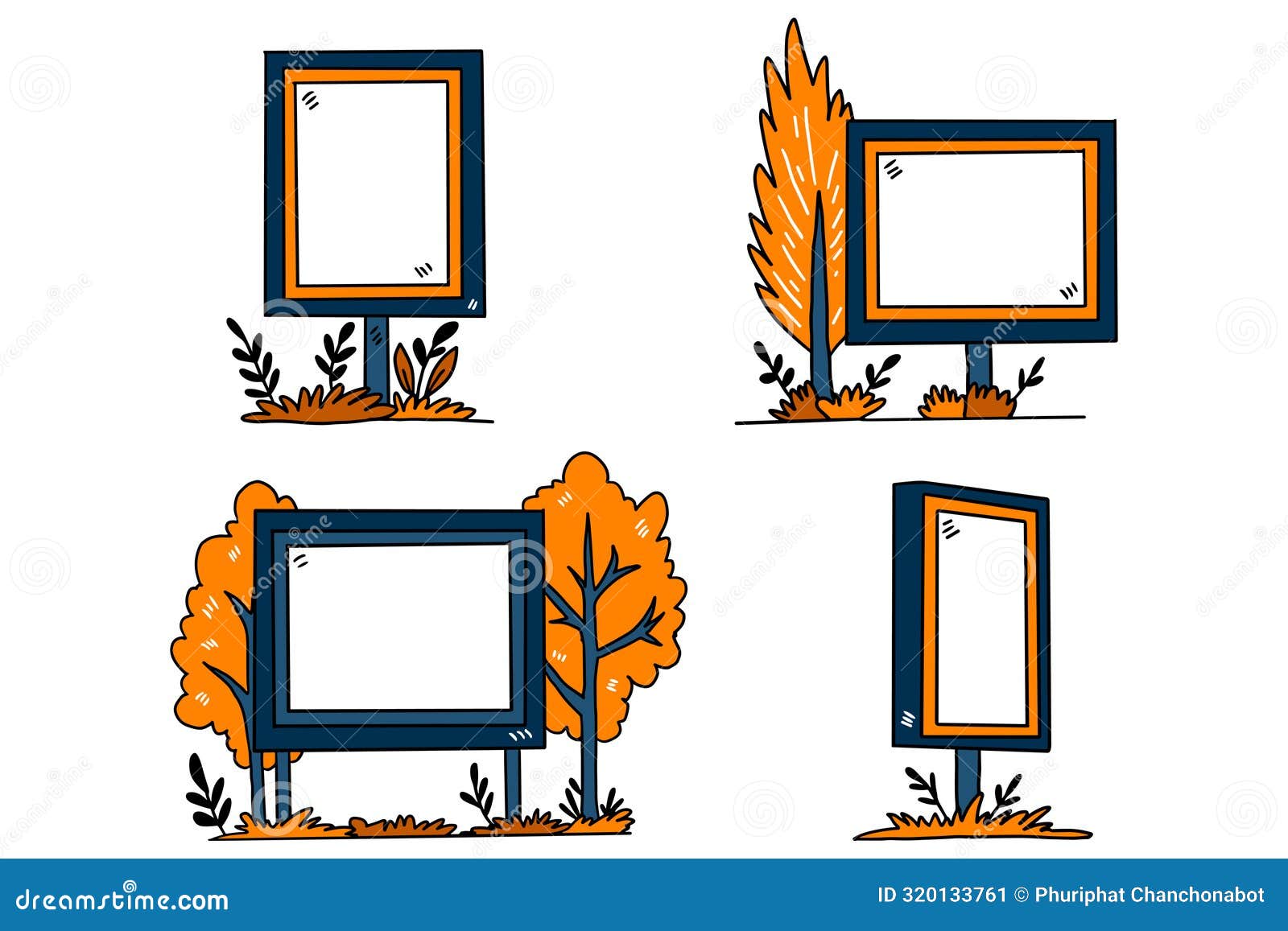 Four Signs with Trees and Grass in the Background Stock Vector ...