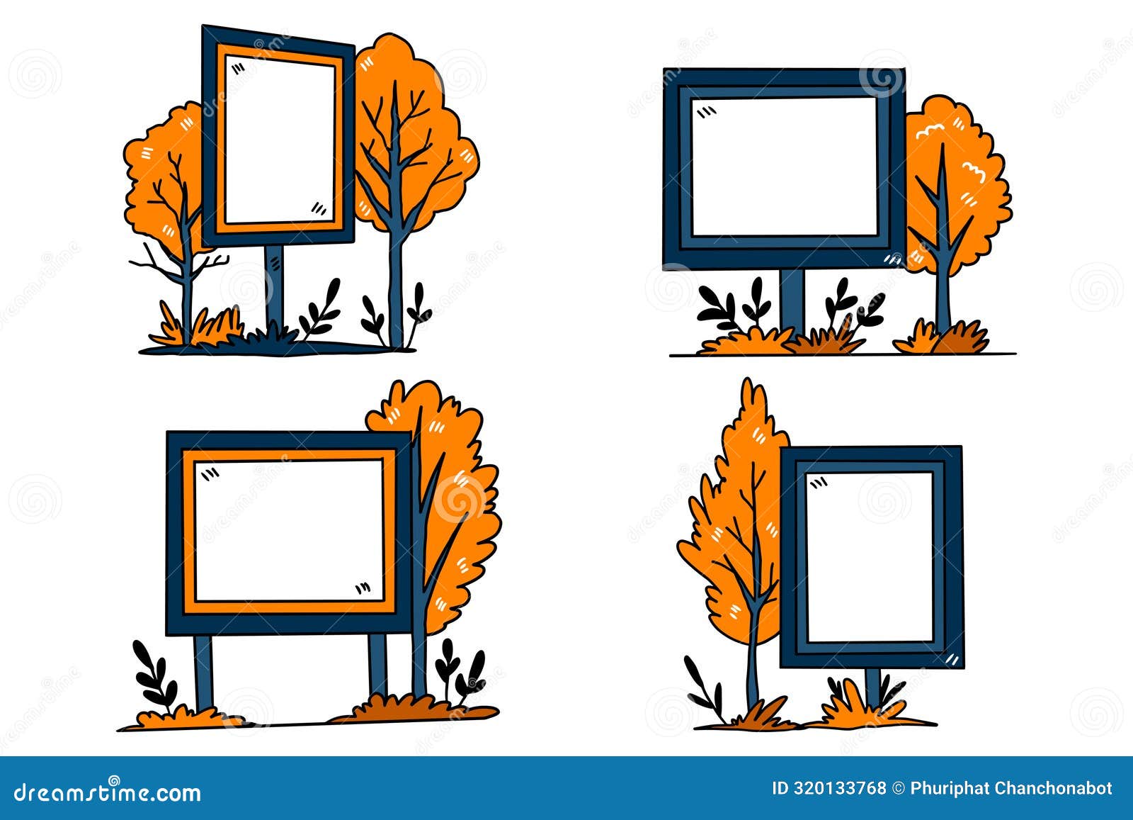 Four Signs with Trees and Grass in the Background Stock Vector ...