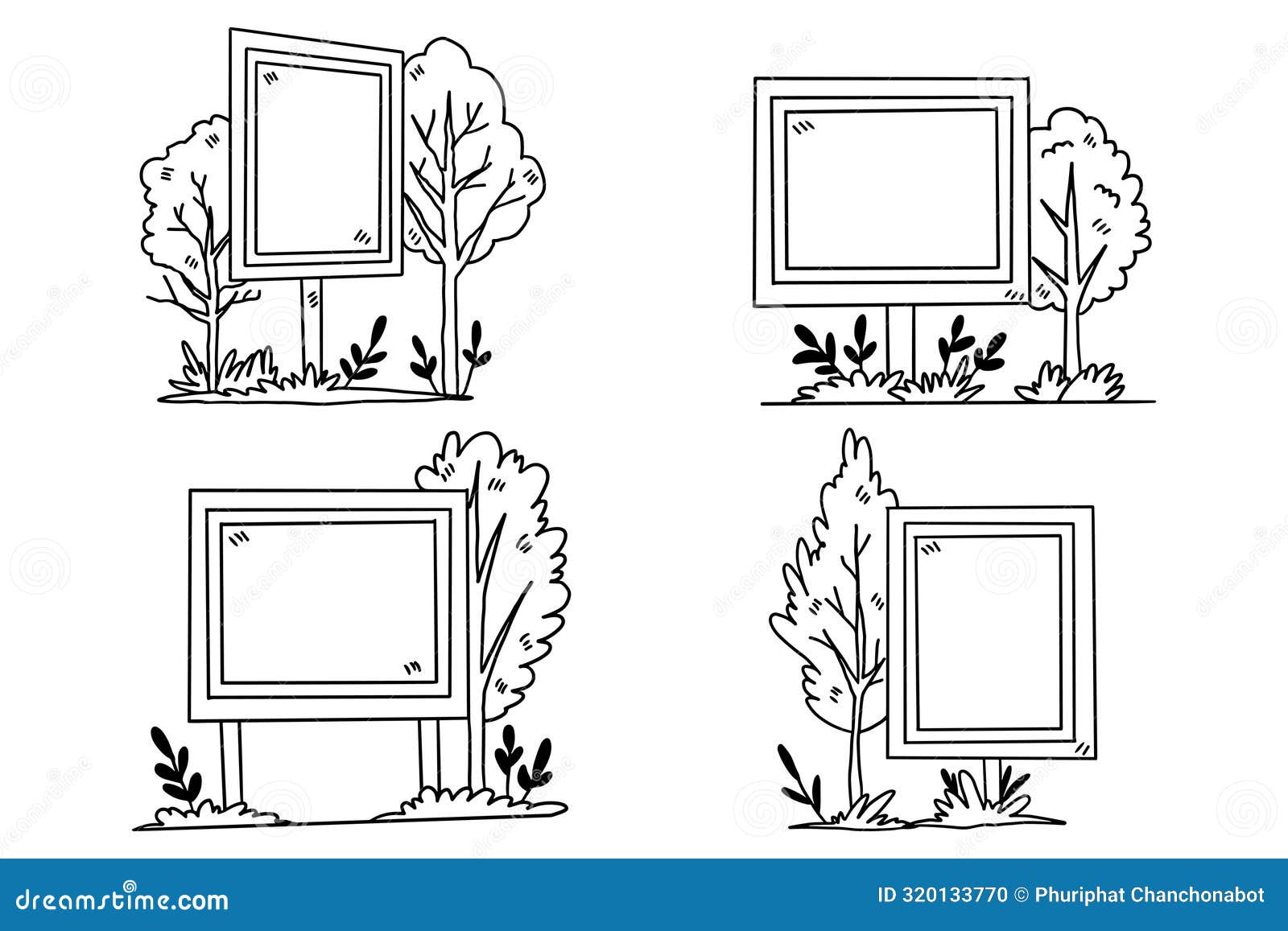 Four Signs with Trees and Grass in the Background Stock Vector ...