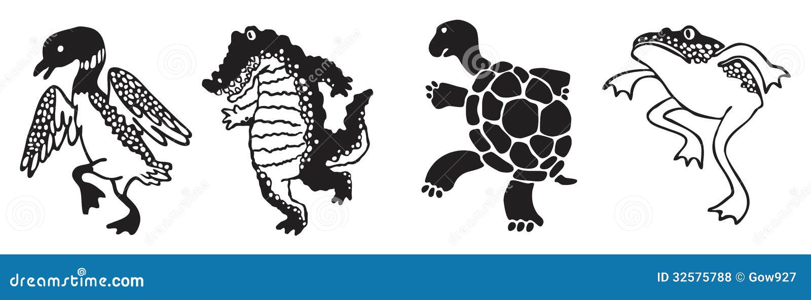 Four Silhouette Wetland Animals Stepping In Parade Vector Illustration ...
