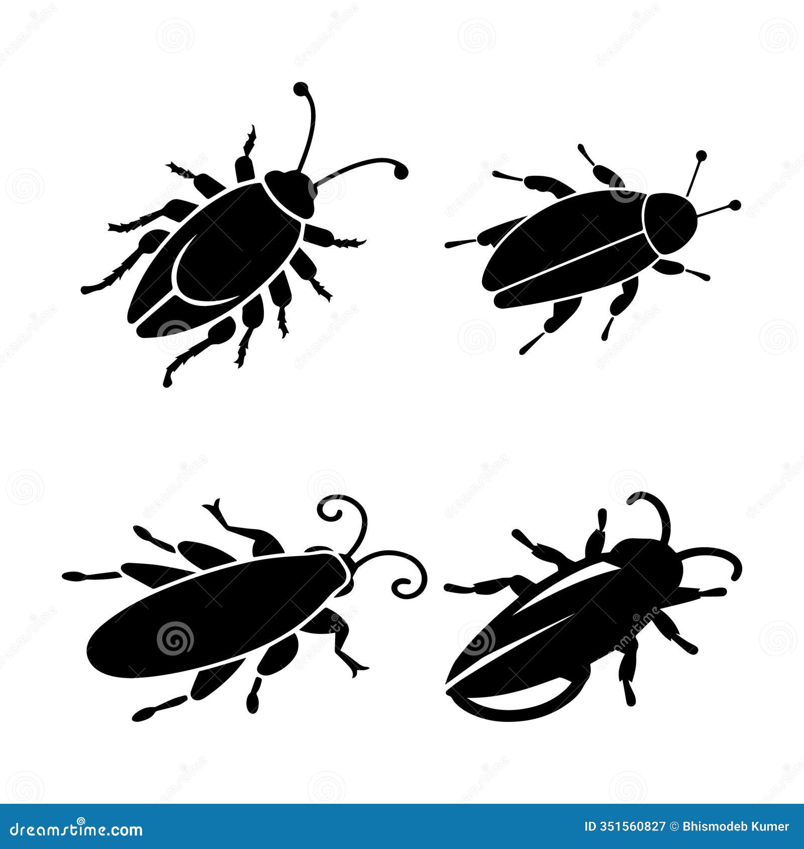 Four Silhouettes of Different Insect Types Stock Vector - Illustration ...