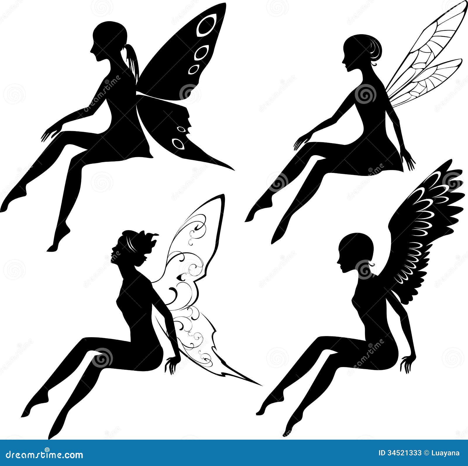 Four Silhouettes of Fairies Stock Vector - Illustration of mythology ...
