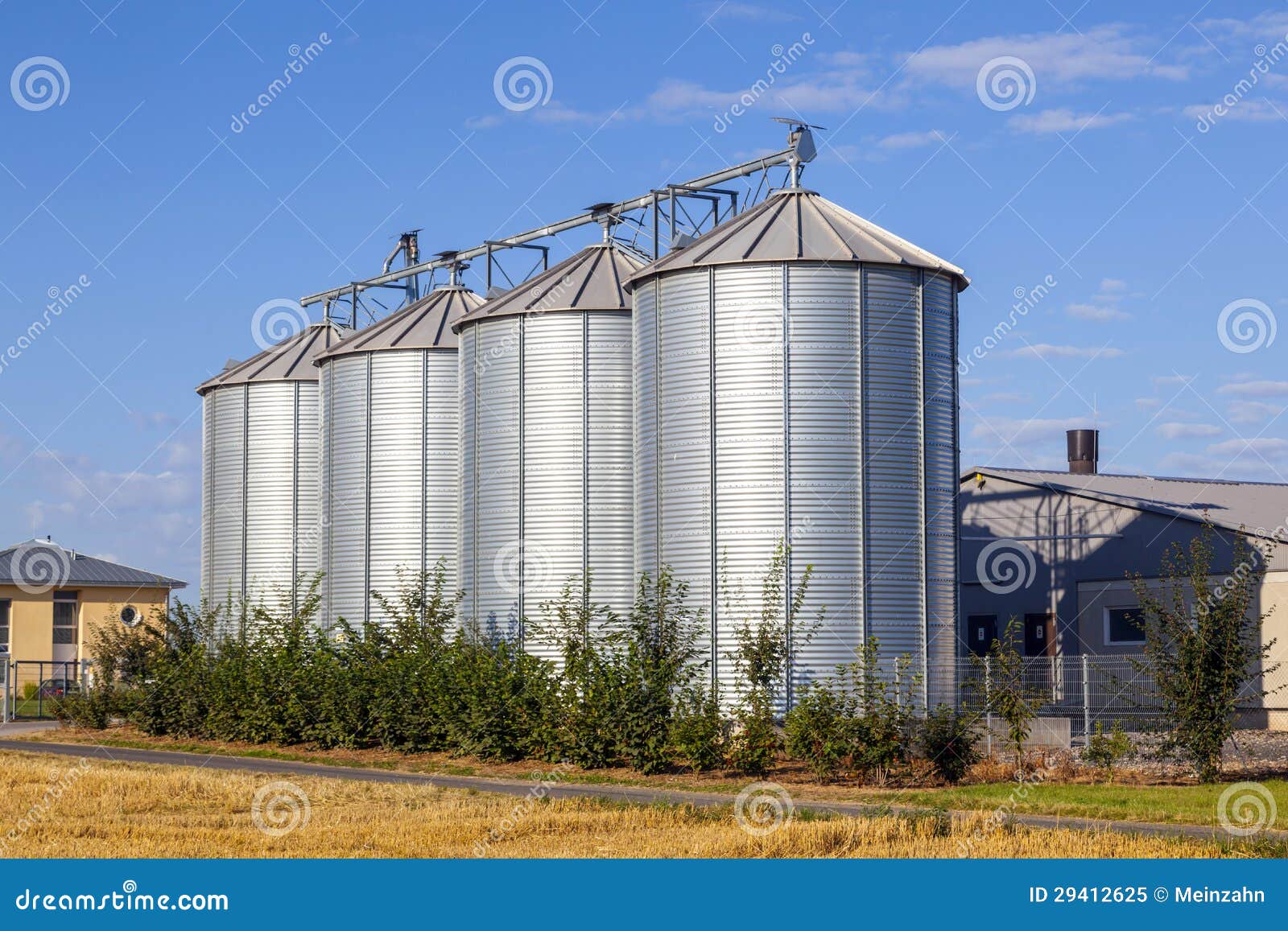 Four Silver Silos Under Blue Sky Stock Image - Image of country, people ...