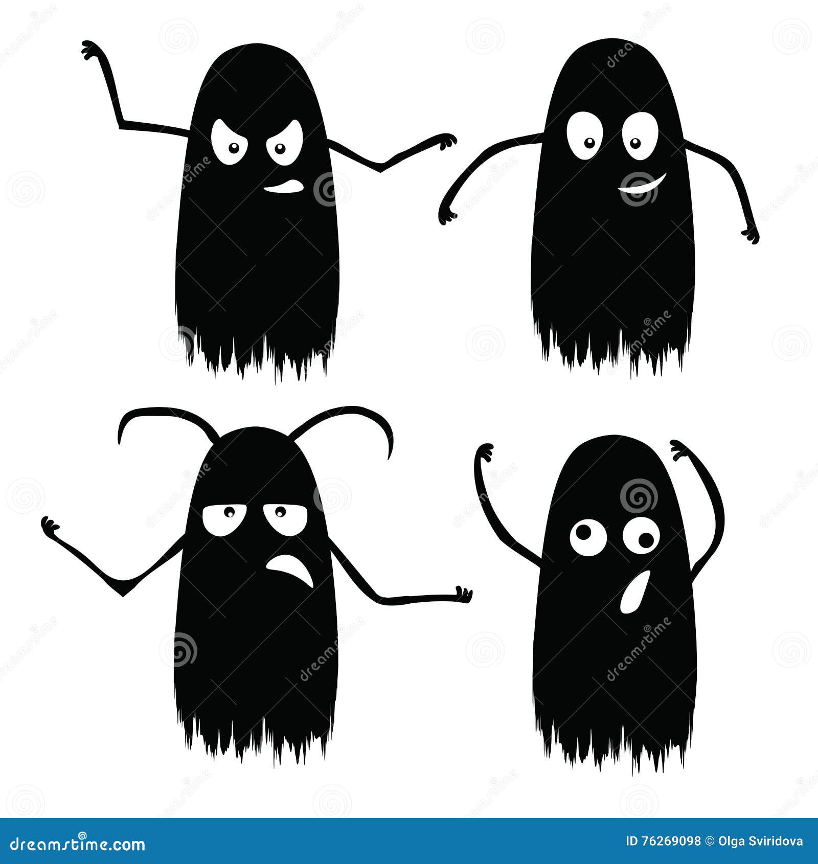 Four Simple Cartoon Black Ghost Stock Vector - Illustration of ...