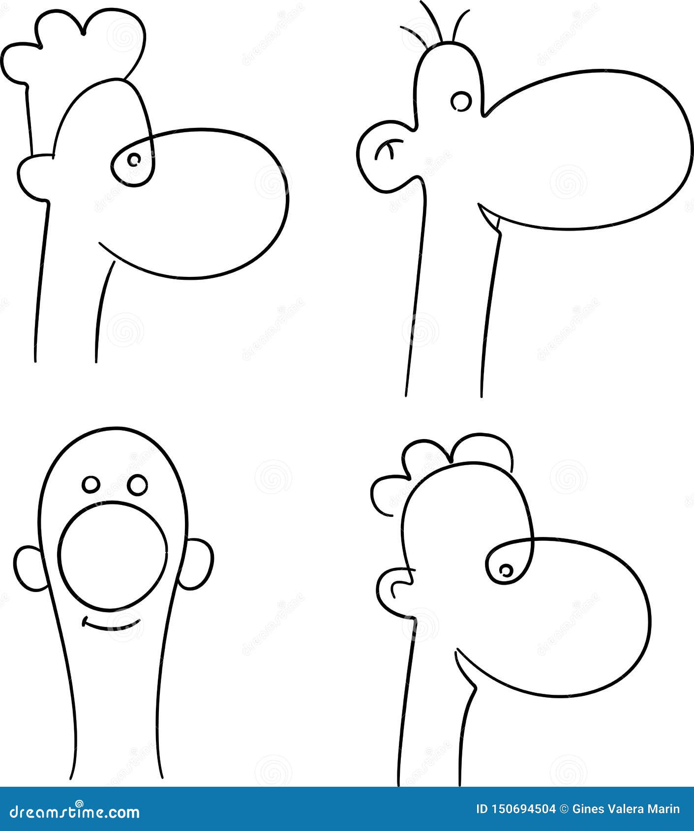 Four Simple Cartoon Heads. Made with a Single Line Stock Vector ...
