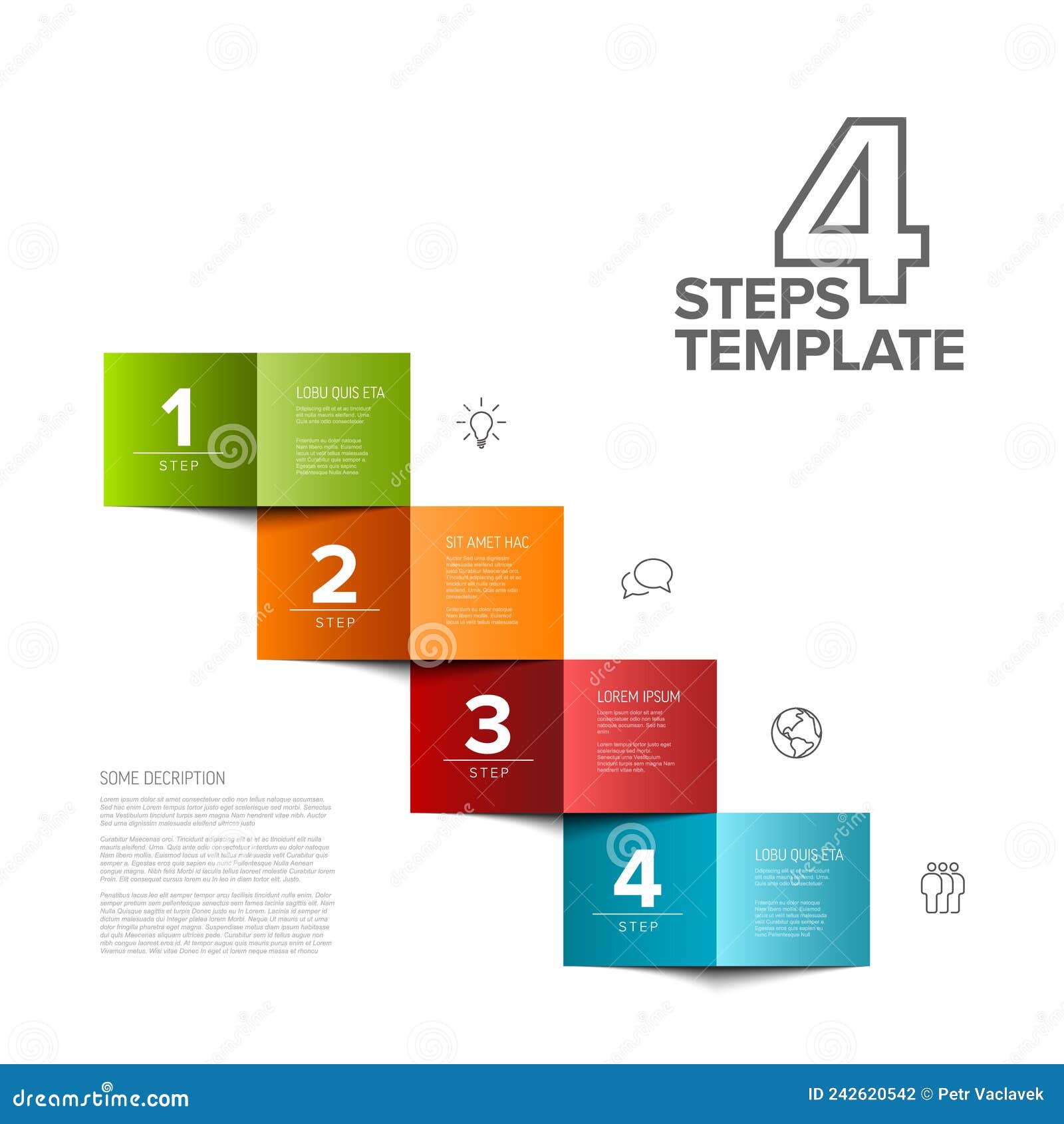 Four Simple Colorful Folded Paper Steps Process Infographic Template ...