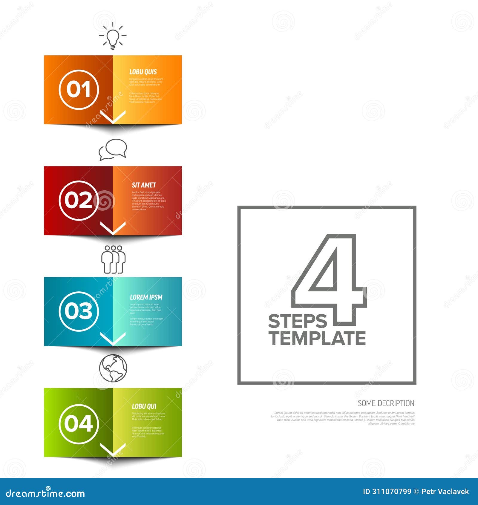 Four Simple Colorful Folded Paper Steps Process Infographic Template ...