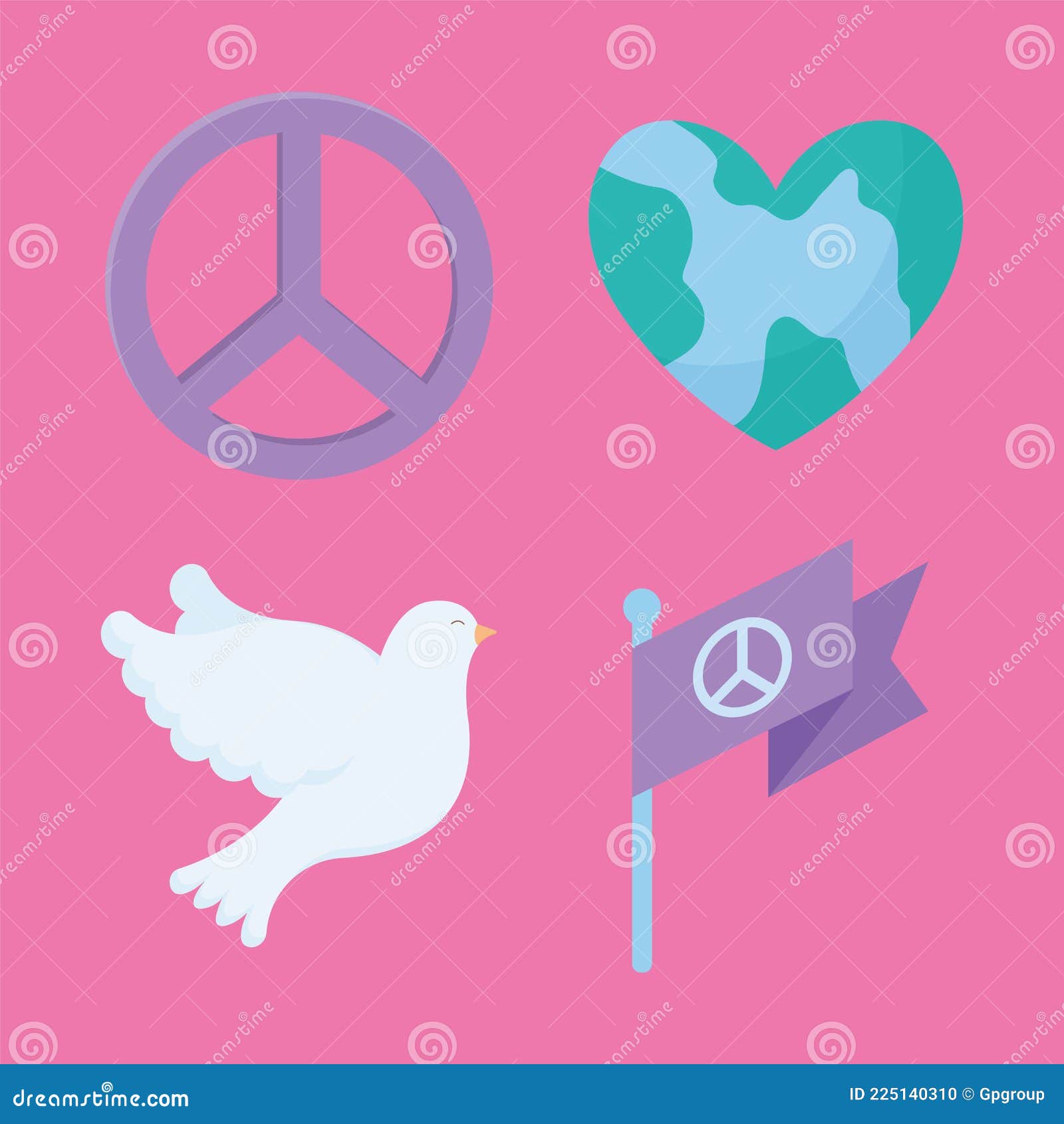 Four pacifism items stock vector. Illustration of heart - 225140310