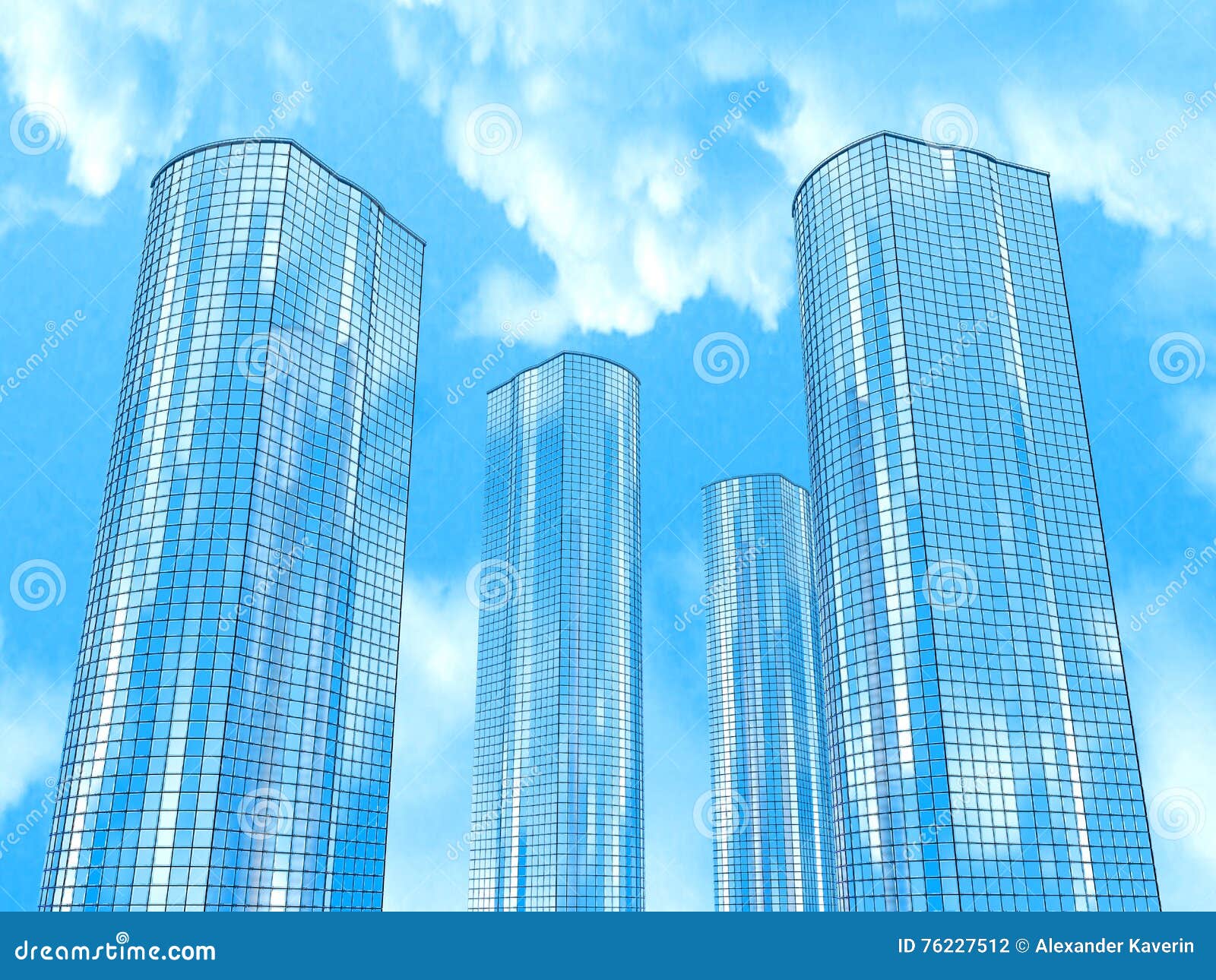 Four Skyscrapers on a Background of Sky and Clouds Stock Illustration ...