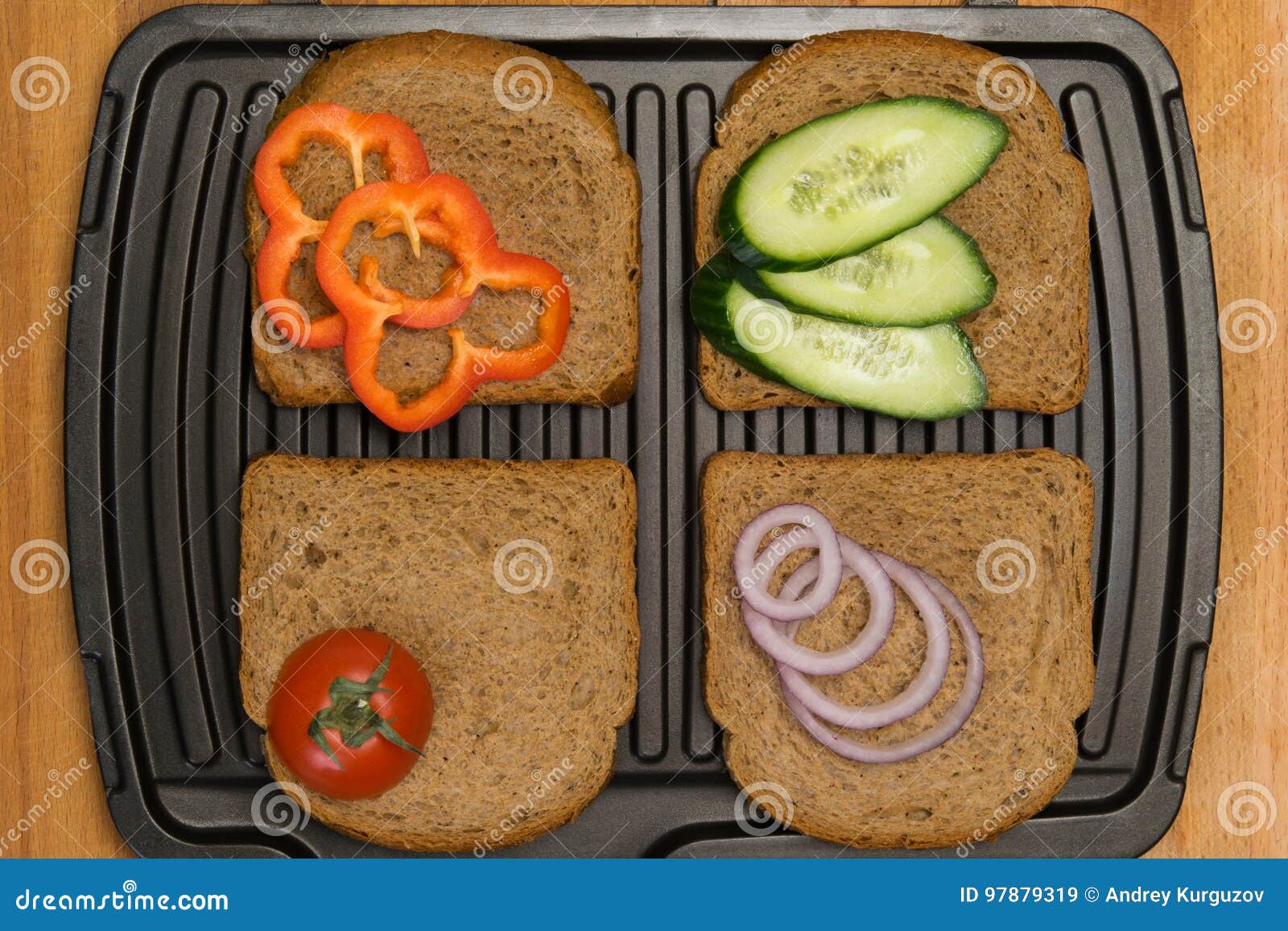 Four Slices of Bread on the Grill with Different Stock Image - Image of ...