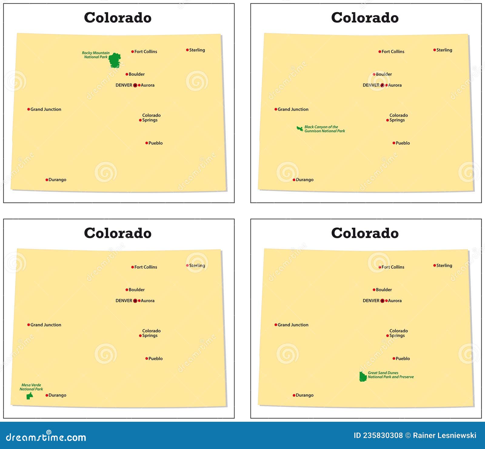 Four Small Vector Maps of the Colorado National Parks Stock Vector ...
