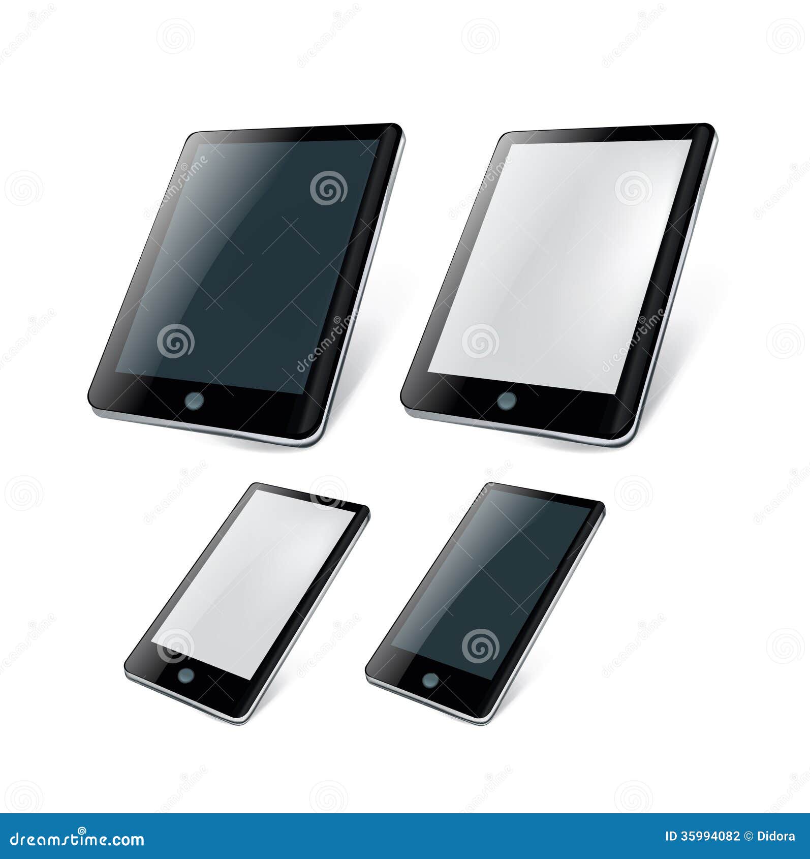 Four Tablets Devices Mockup Branding Icons Vector Illustration ...