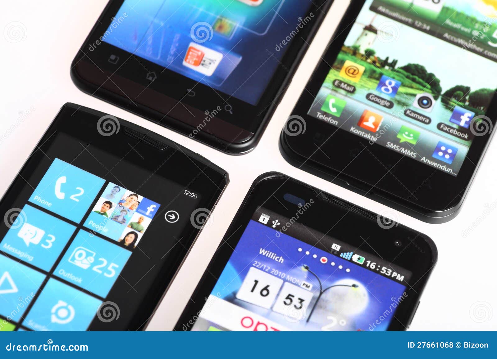 Four smartphones editorial stock photo. Image of gadget - 27661068