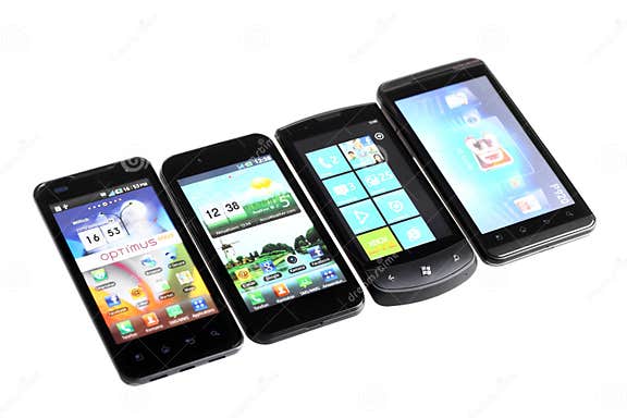 Four smartphones editorial stock image. Image of business - 27851769