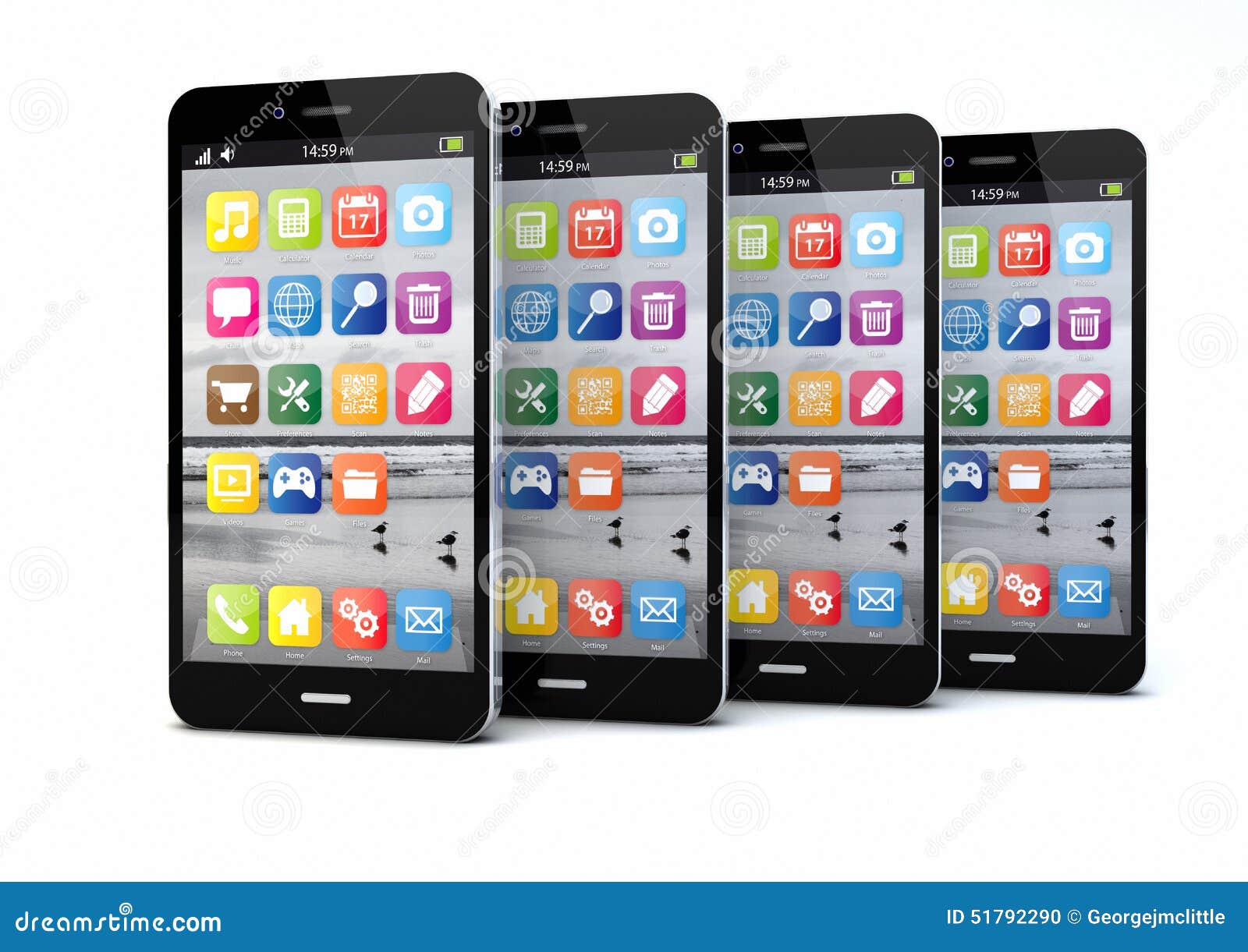 Four smartphones stock illustration. Illustration of touch - 51792290