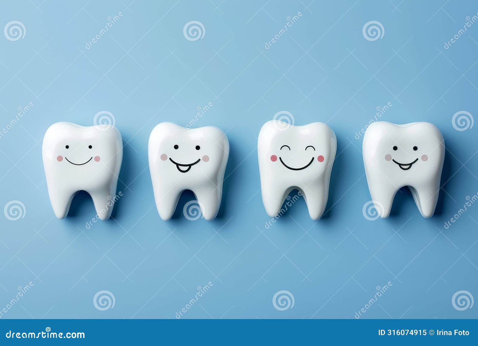 Four Smiling Teeth on a Blue Background. Stock Illustration ...