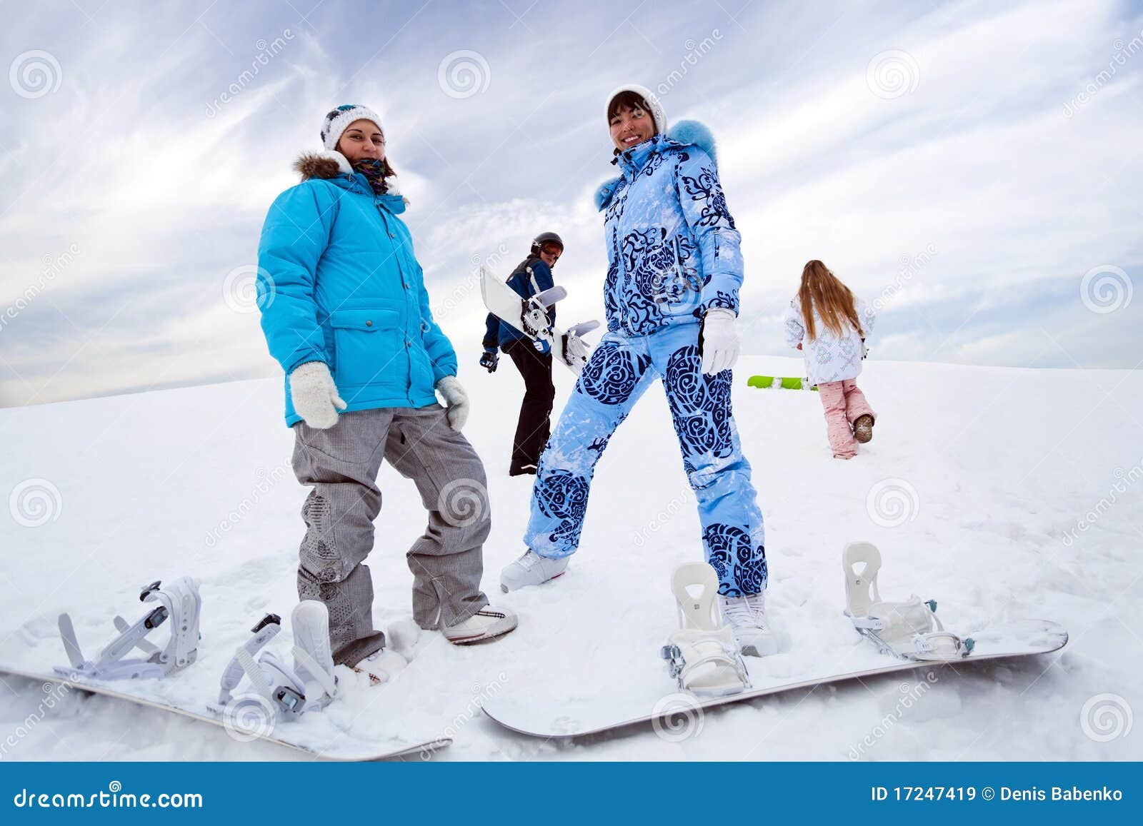 Four Snowboard Riders on Hill Stock Image - Image of casual, caucasian ...