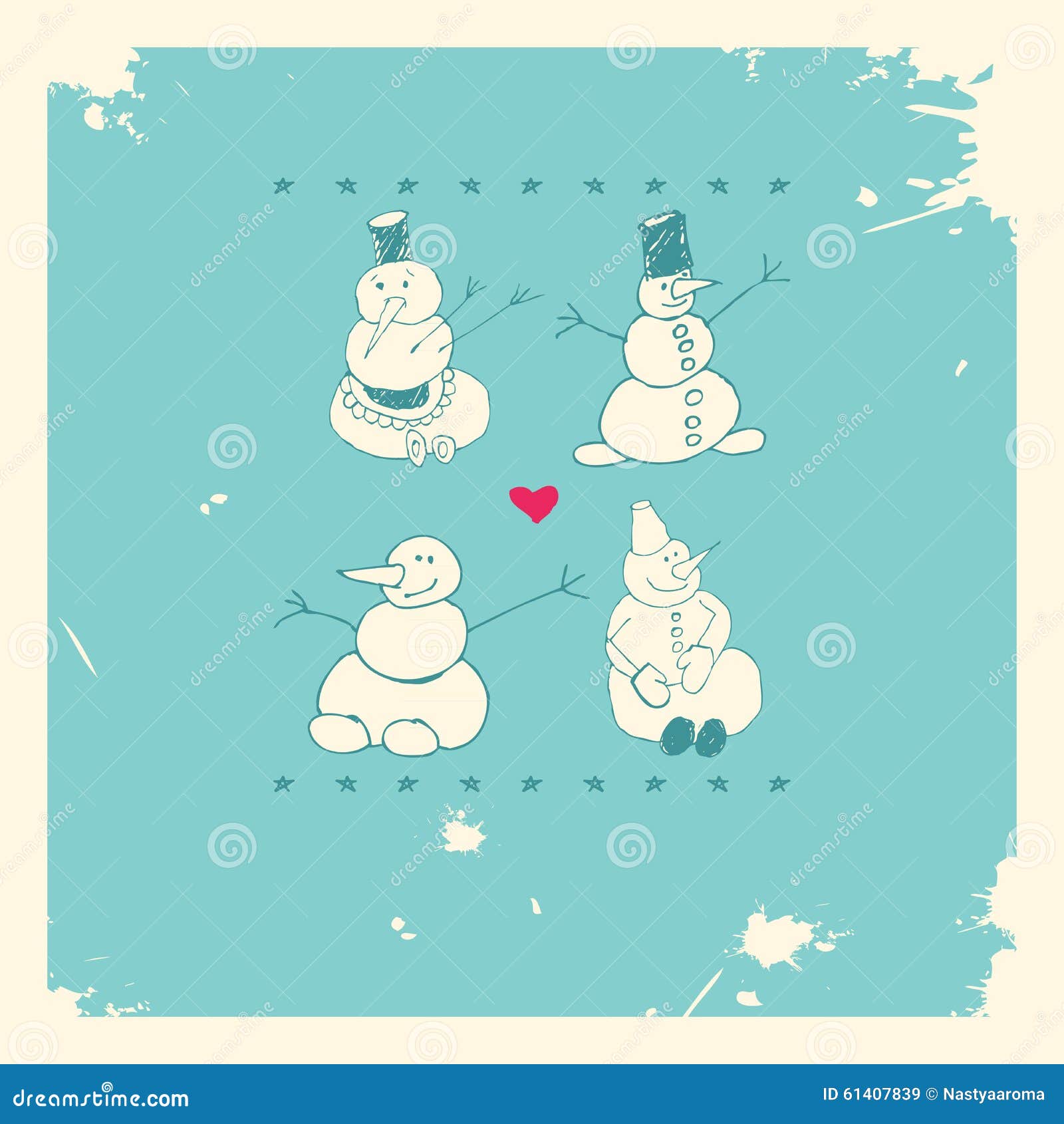 Four Snowman. Vintage Christmas Card Stock Illustration - Illustration ...
