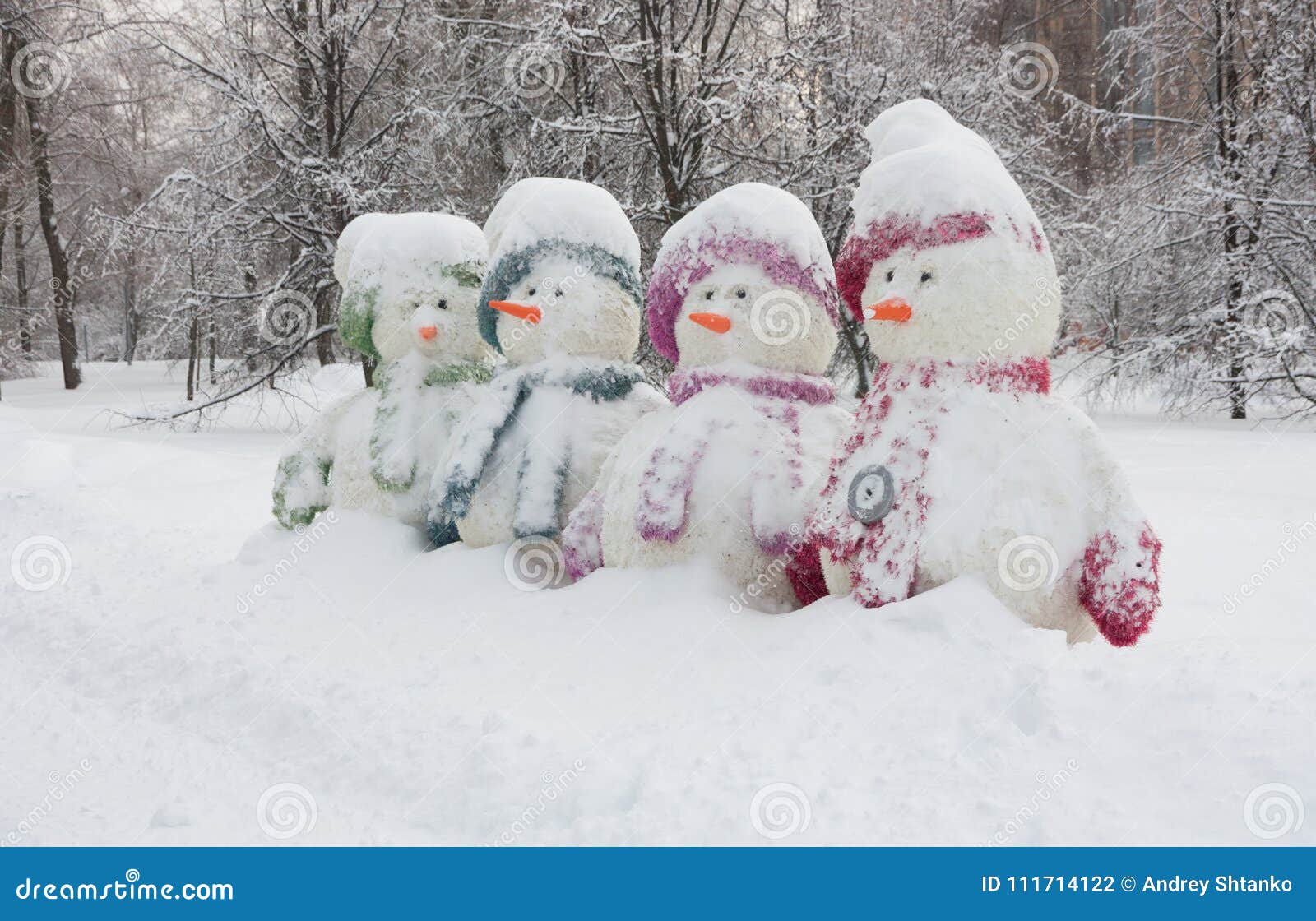 Four snowmen stock photo. Image of snowmen, white, landscape - 111714122
