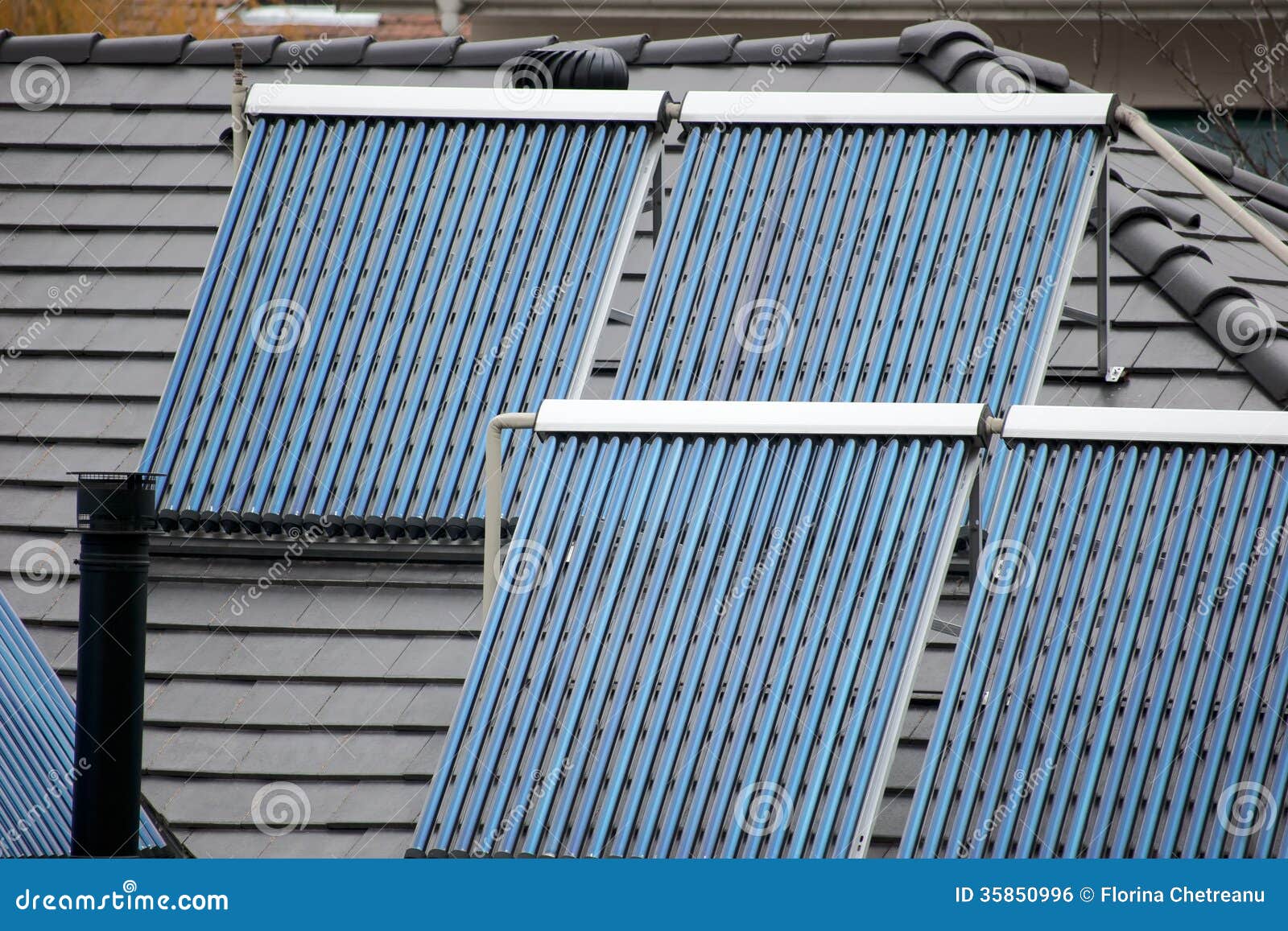 Four Solar Thermal Tubes on Rooftop Stock Photo - Image of ecology ...