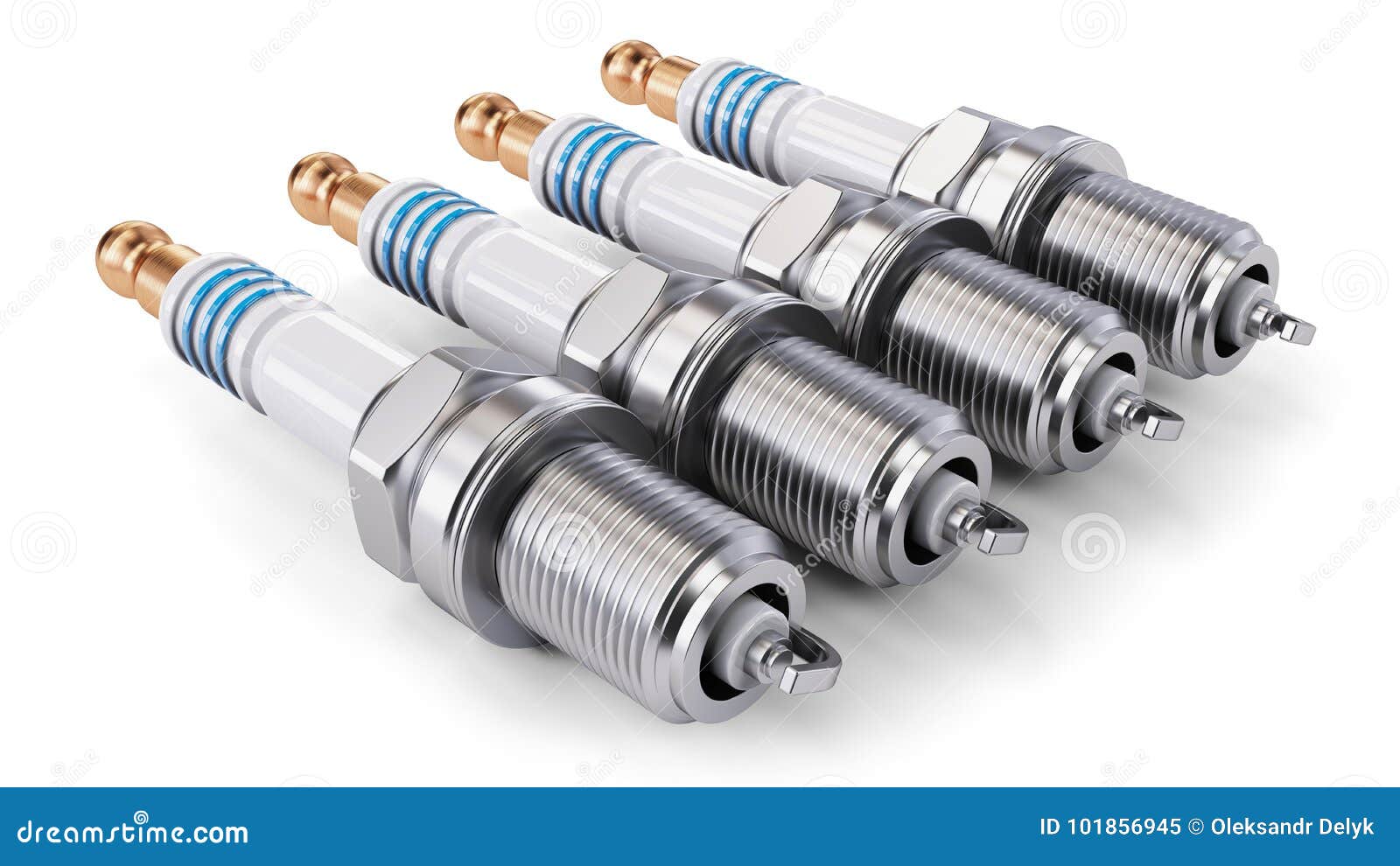 Four Spark Plugs Arranged In A Row On A White Background Royalty-Free ...