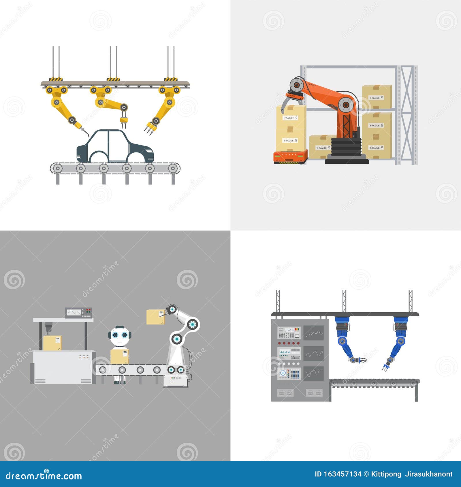 Four Square Automation Robots Stock Vector - Illustration of four ...