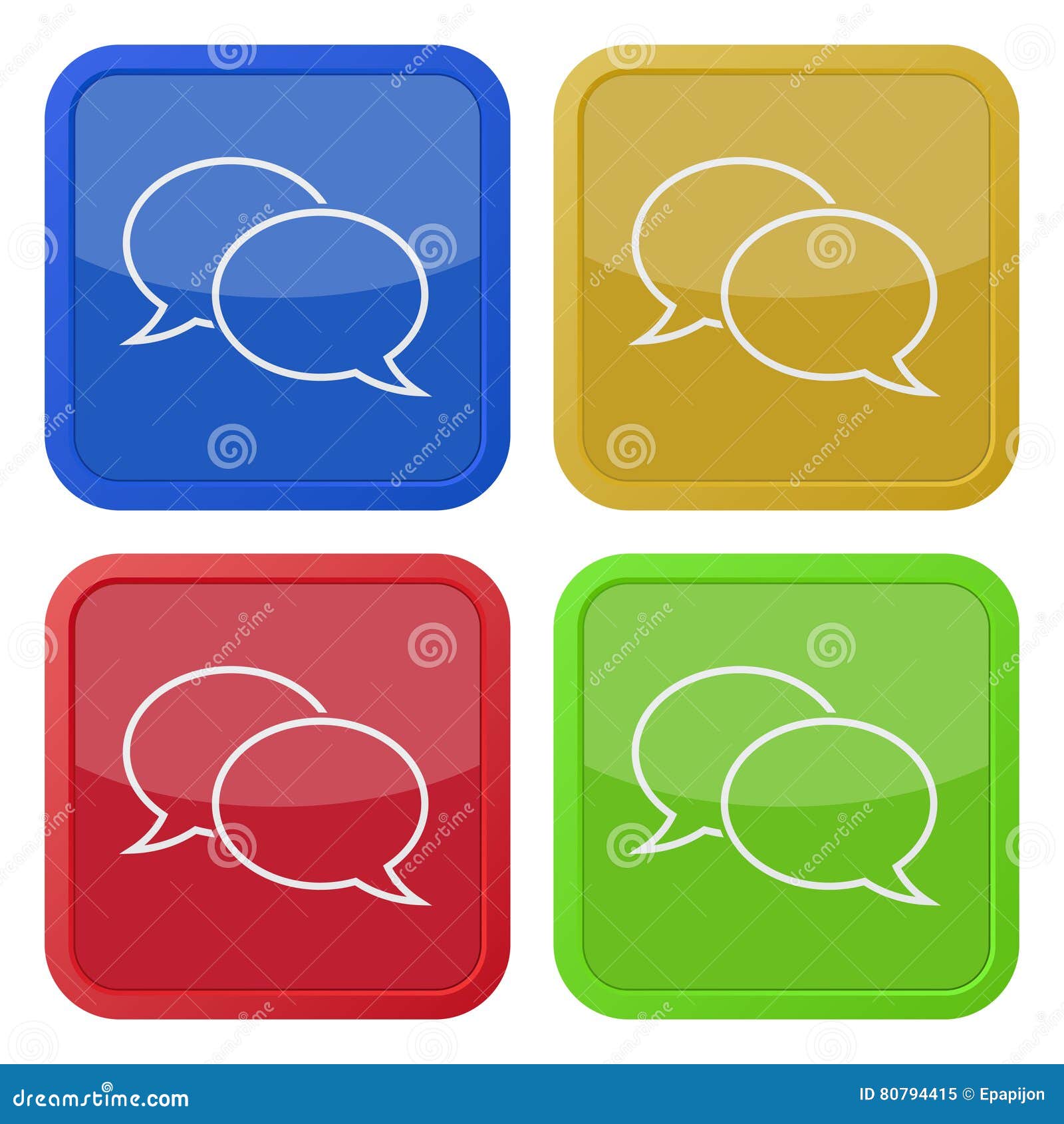 Four Square Color Icons, Speech Bubbles Stock Vector - Illustration of ...