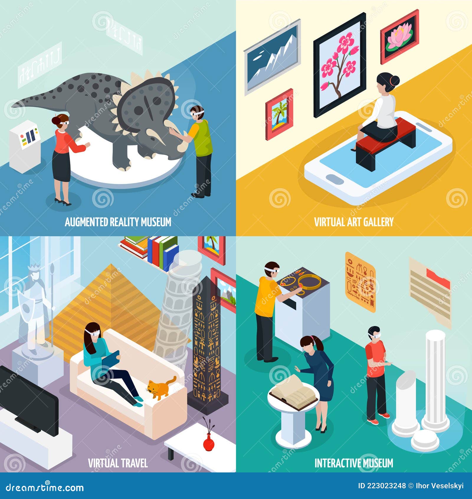 Virtual Travel Landmarks Museum Composition Stock Vector - Illustration ...