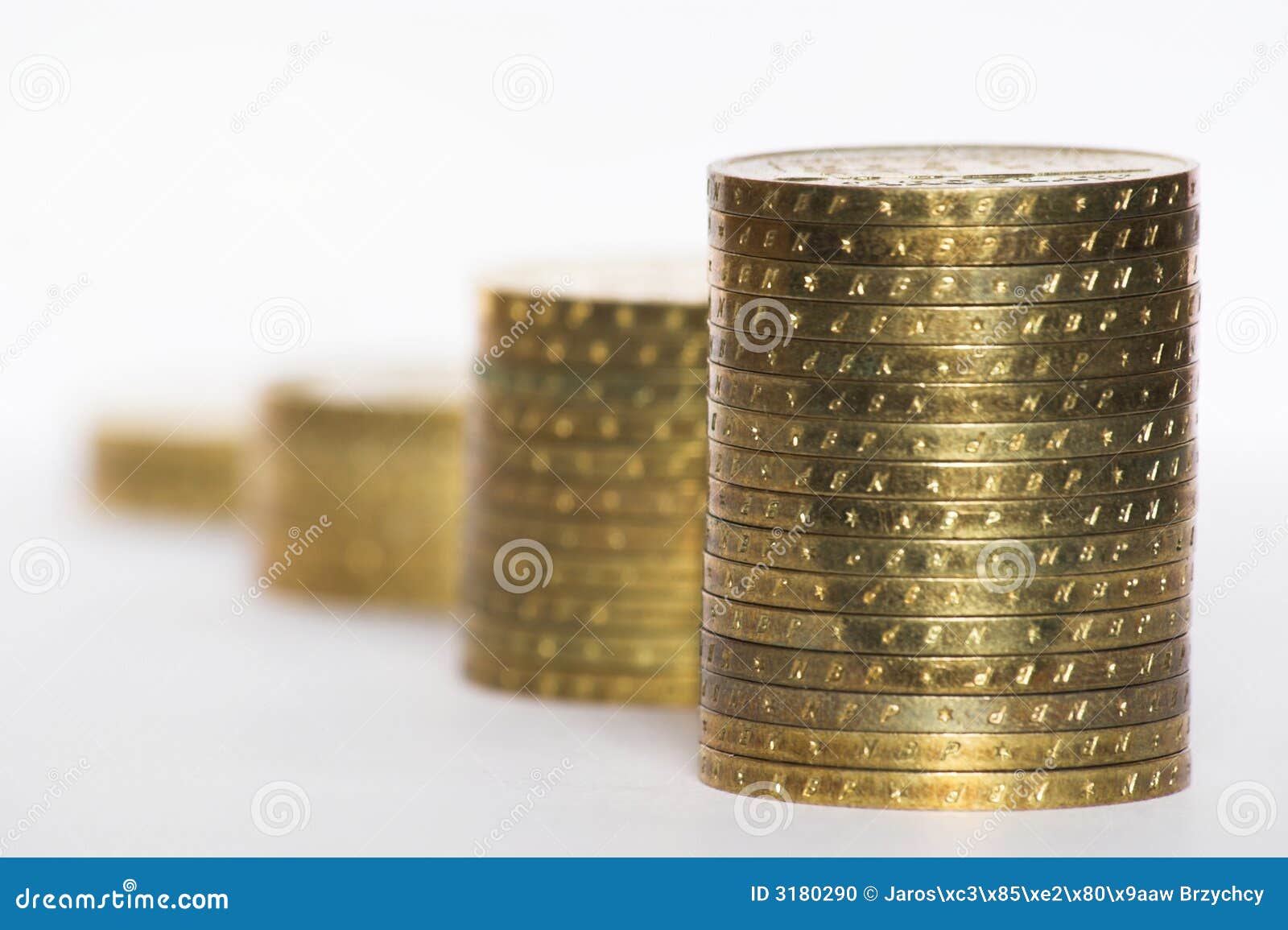 Four Stacks of Coins stock photo. Image of heap, depth - 3180290