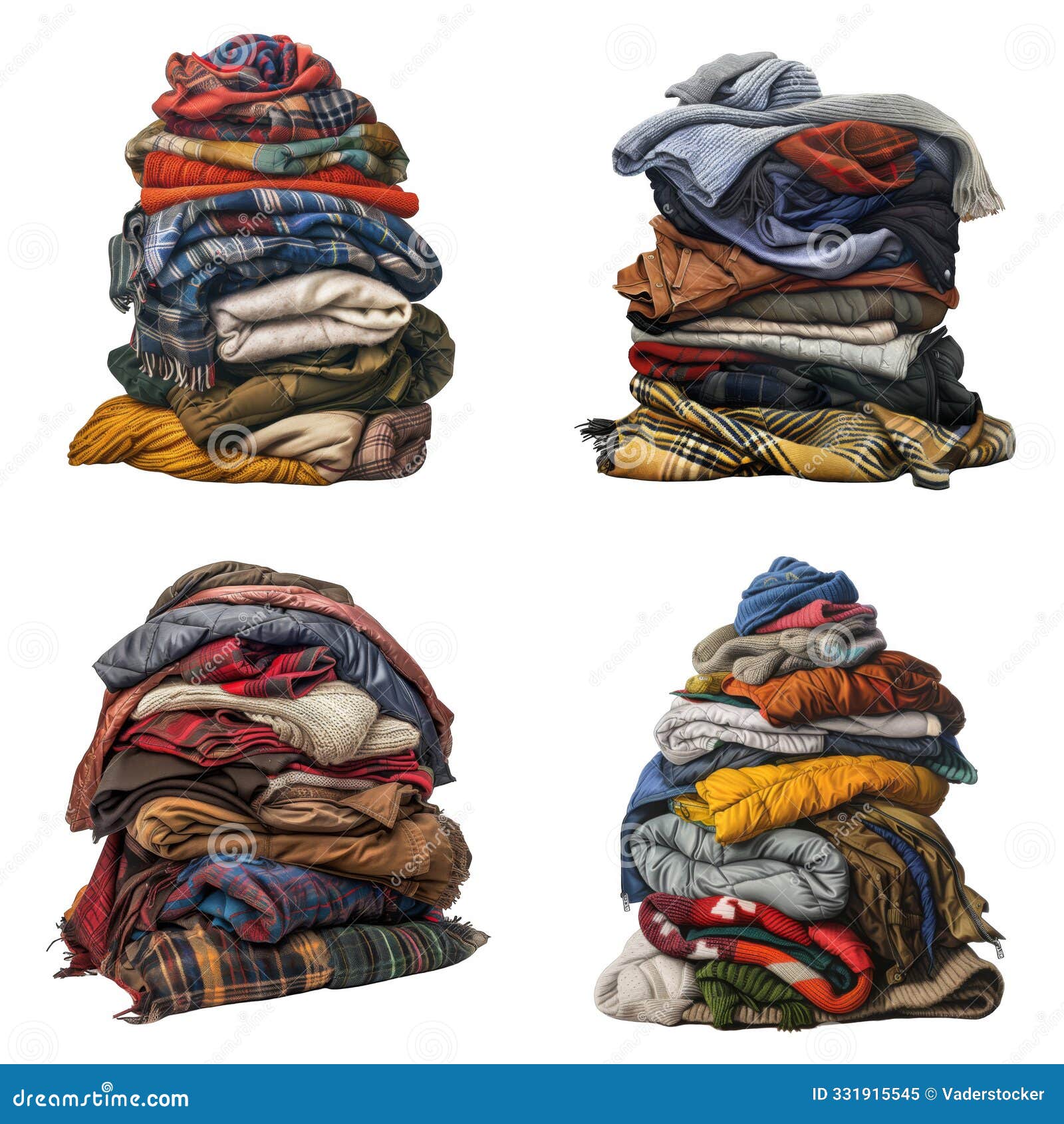 Four Stacks of Folded and Layered Clothing in Different Colors Stock ...