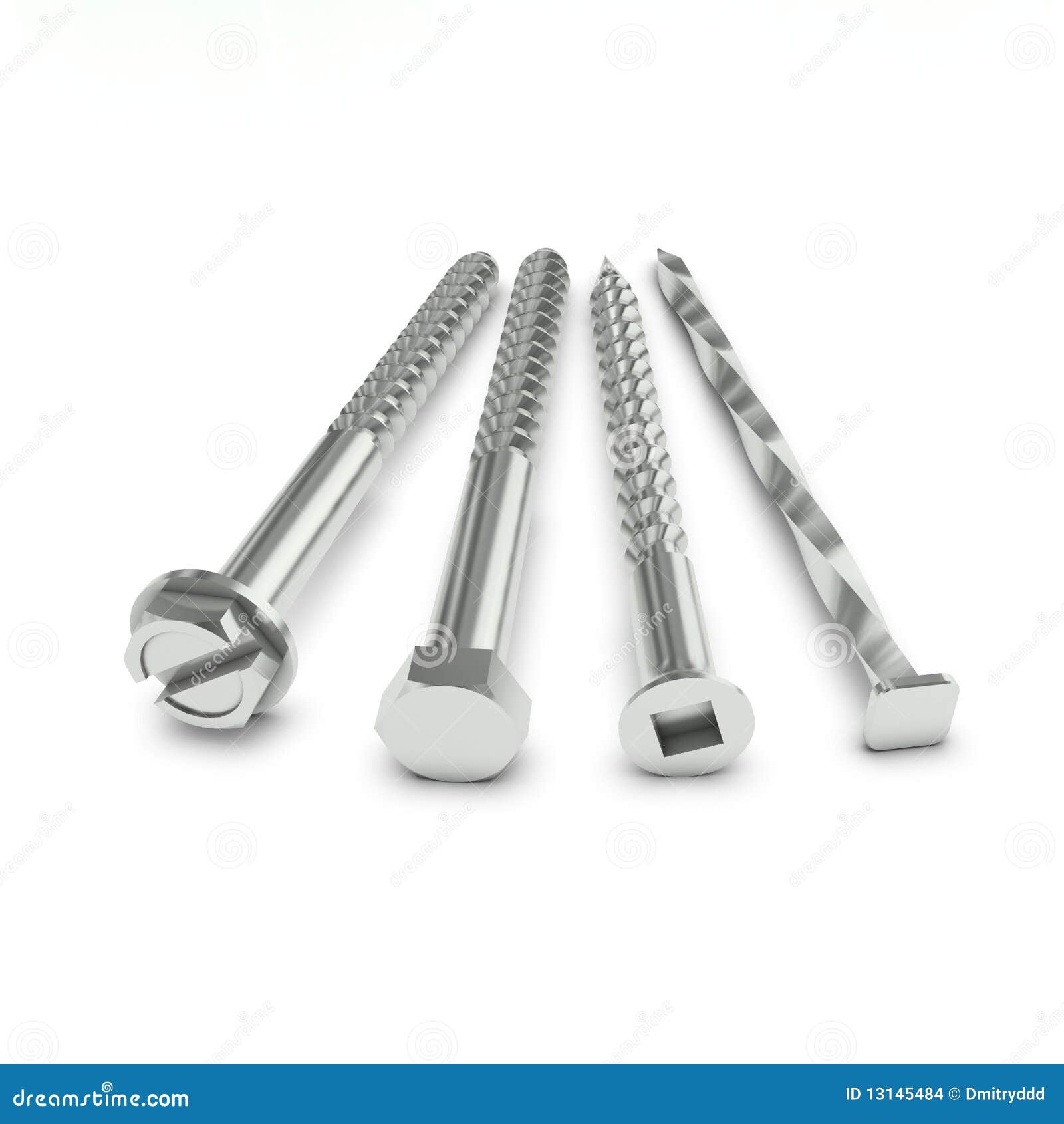 Four Stainless Steel Fasteners on White Floor Stock Illustration ...