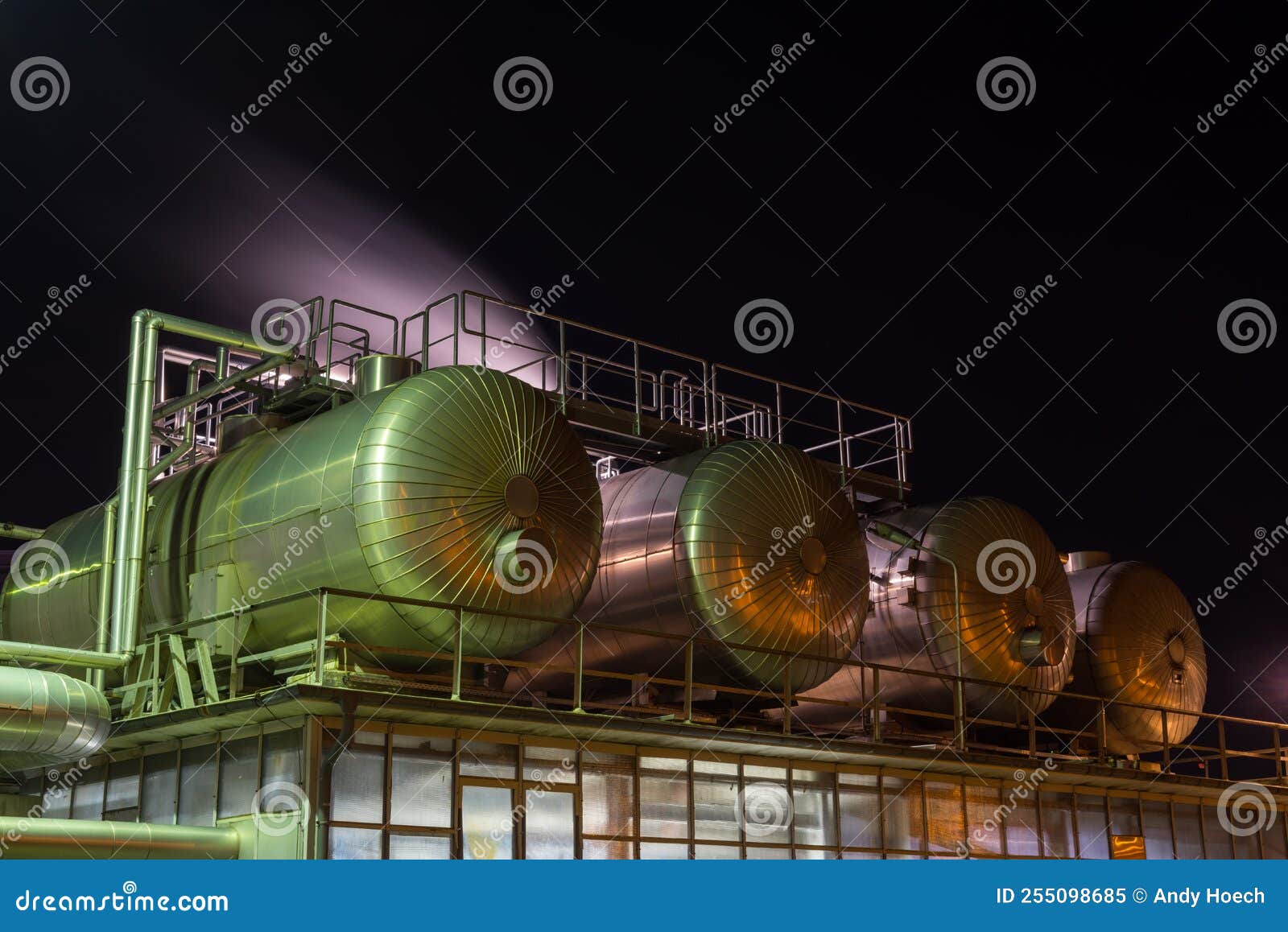 Four Stainless Steel Storage Tanks at Night Stock Image - Image of ...
