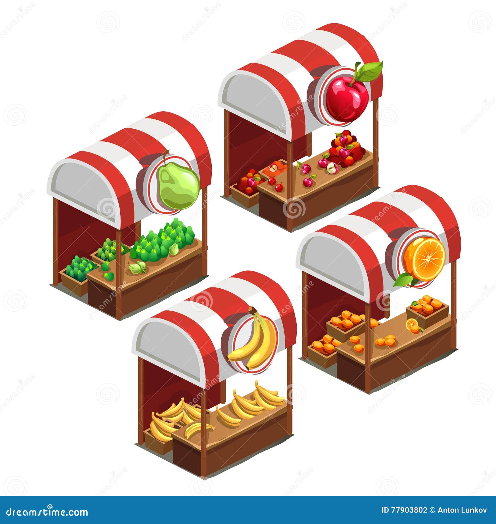 Four Stalls Selling Fresh Fruit Stock Vector - Illustration of ripe ...