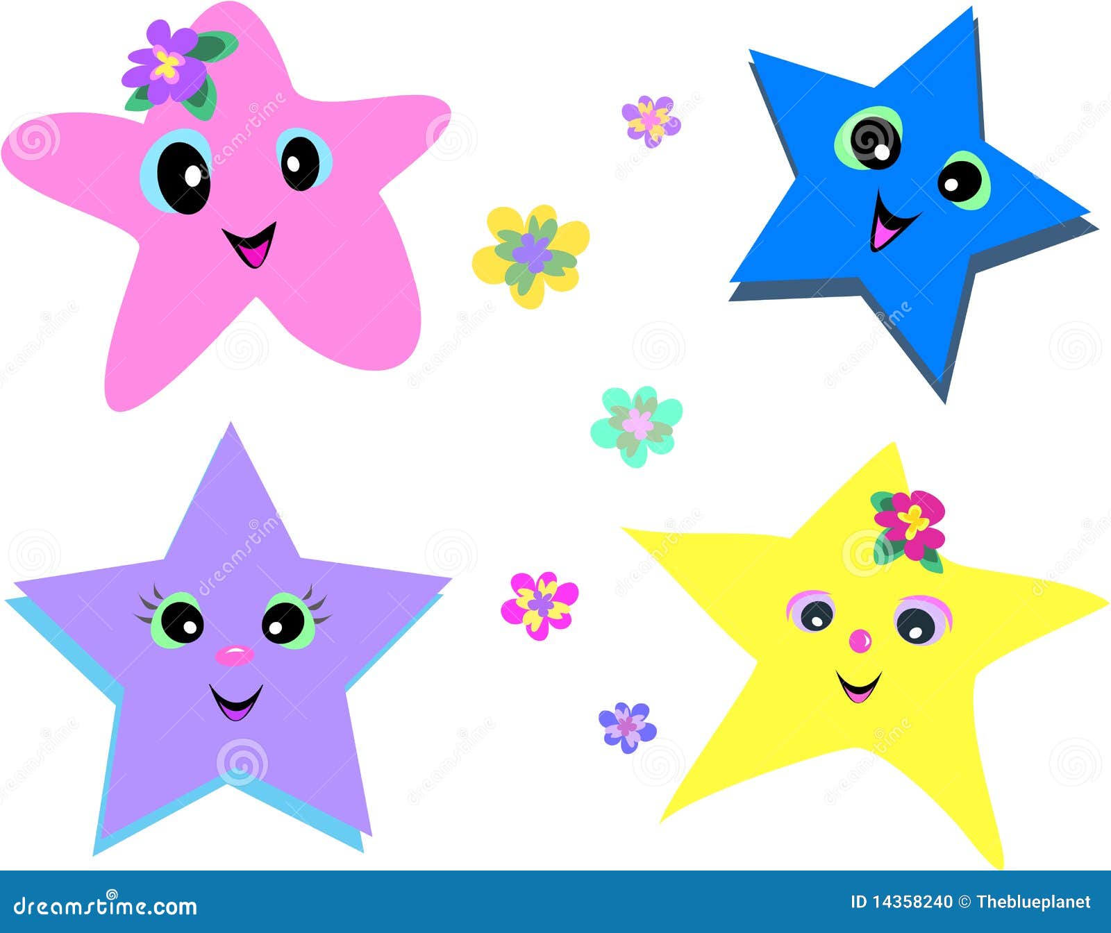 Four Stars and Flowers stock vector. Illustration of cartoon - 14358240