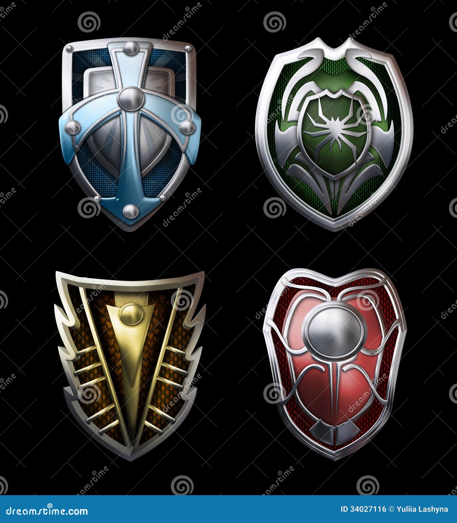 Four steel shields stock illustration. Illustration of shield - 34027116
