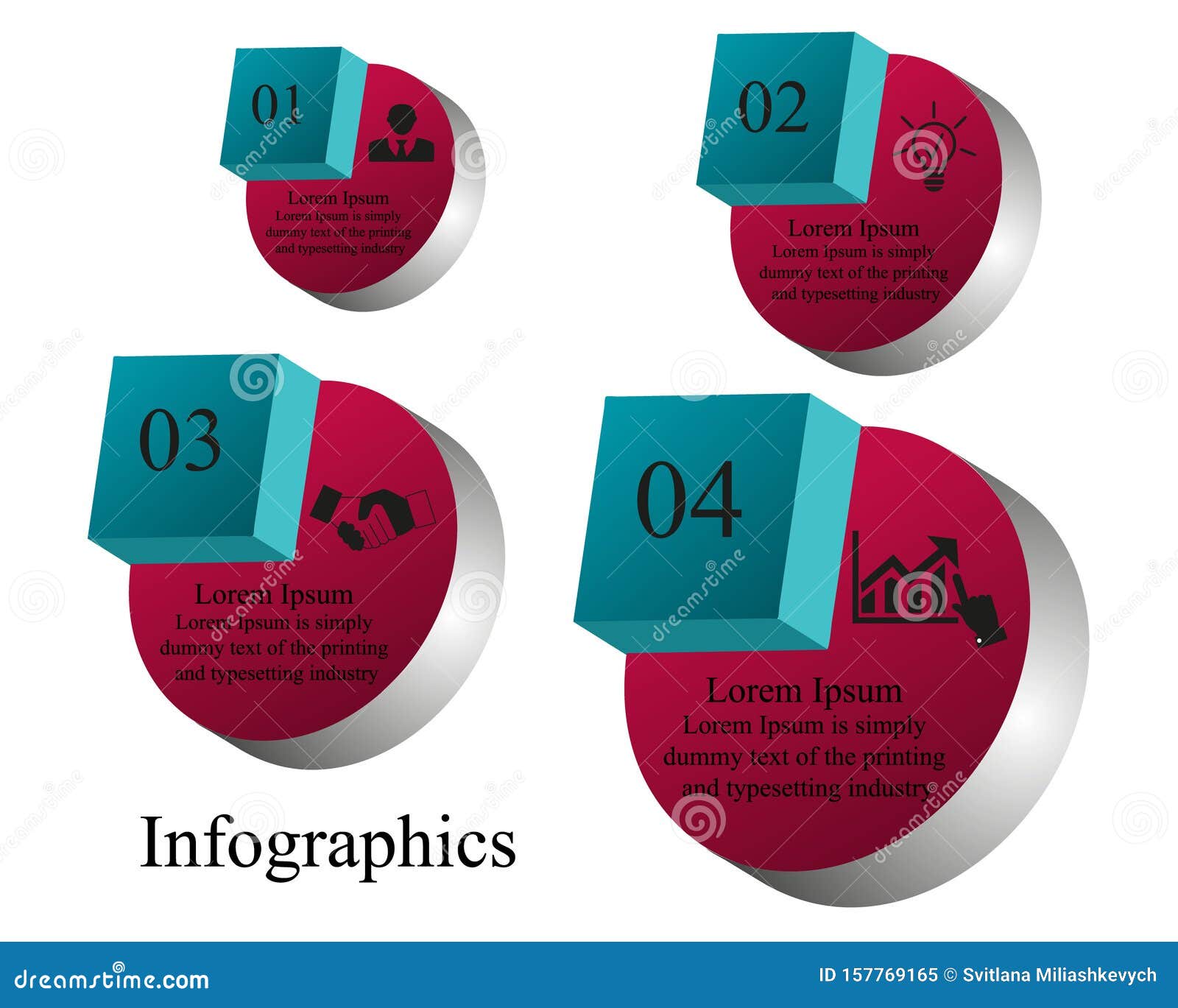 Four Step 3D Infographics in Different Sizes with Black Text Stock ...