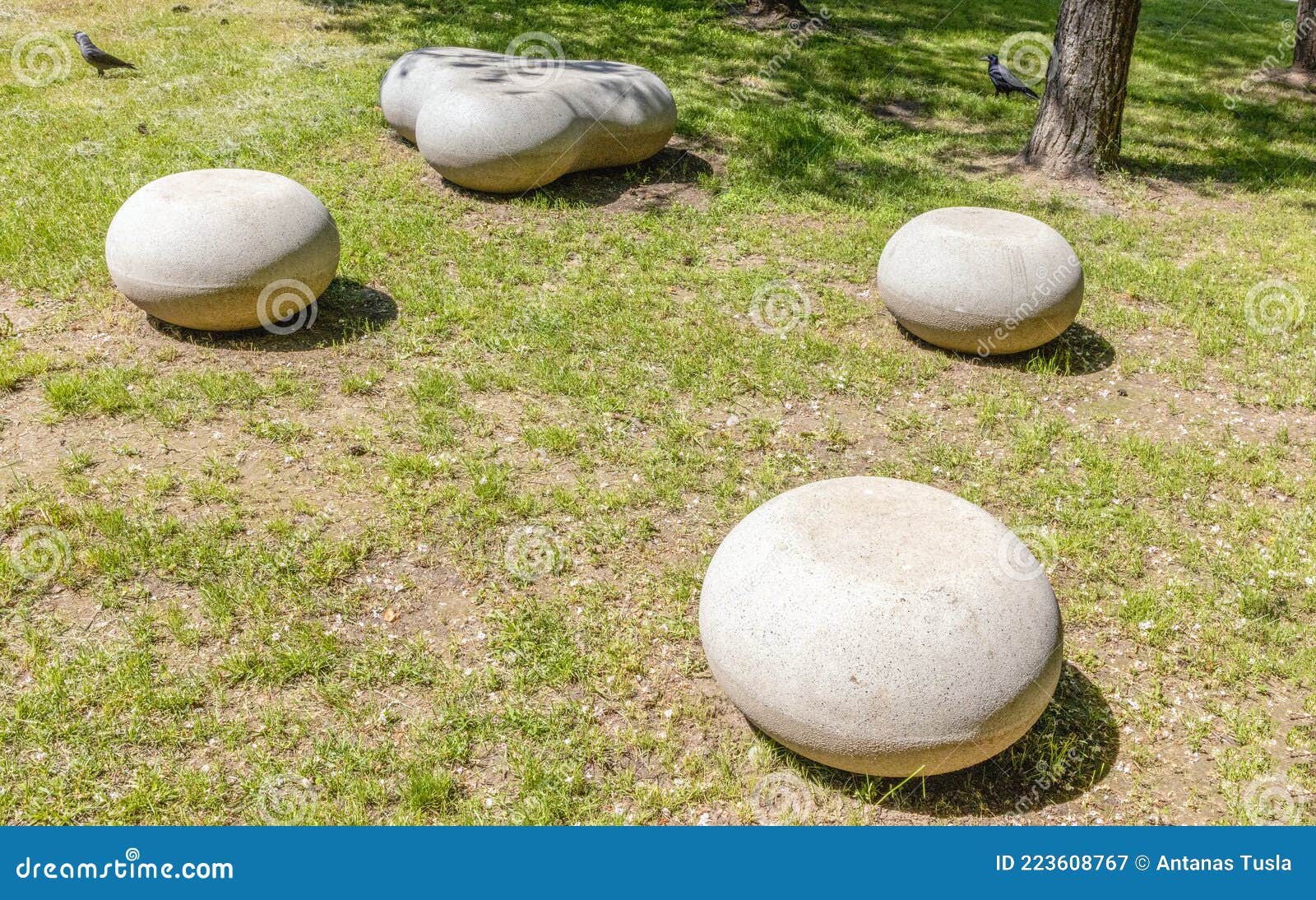 Four Stone Chairs in the Park for Relaxation Stock Image - Image of ...