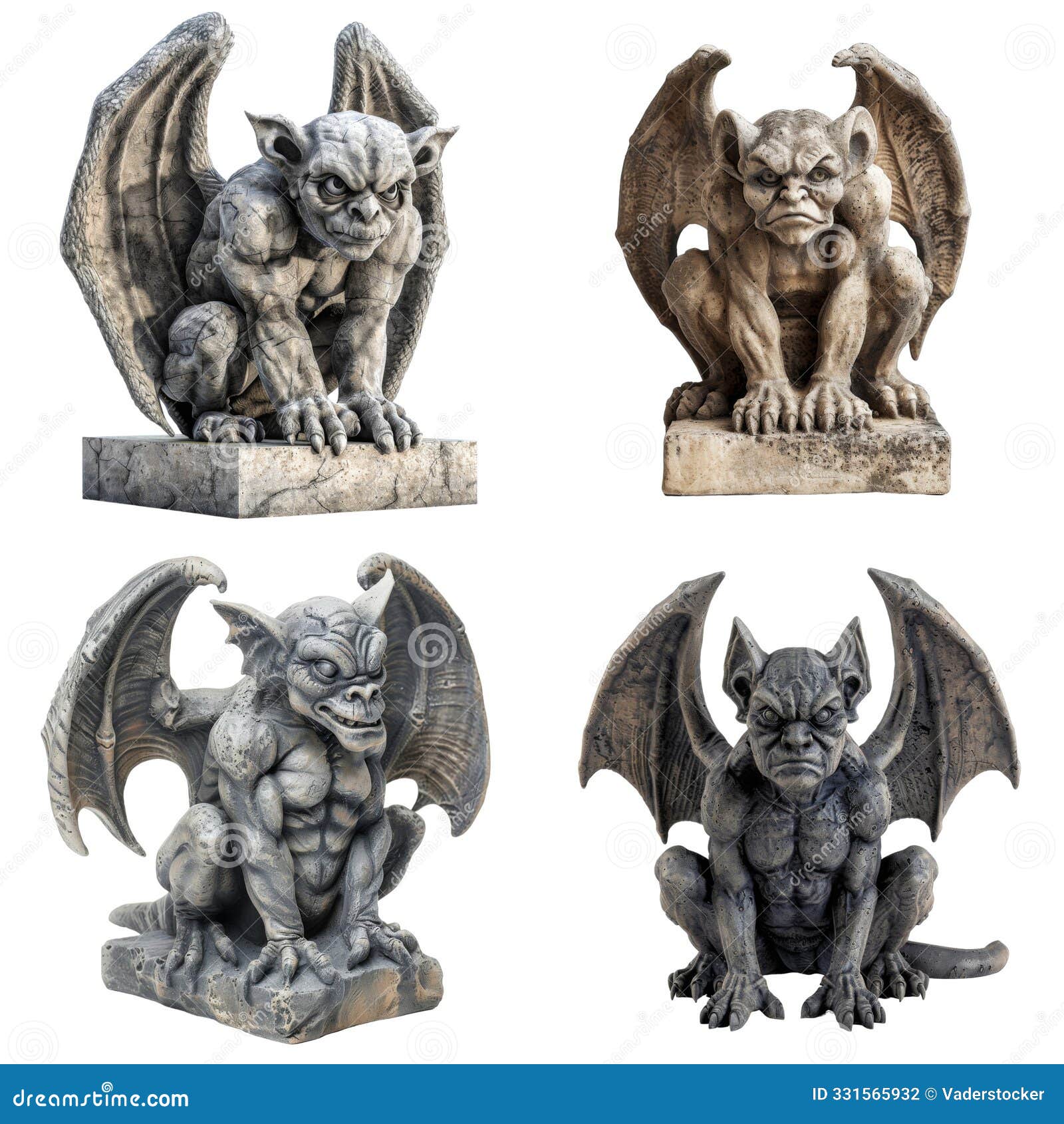 Four Stone Gargoyles with Wings in Sitting Poses Stock Illustration ...