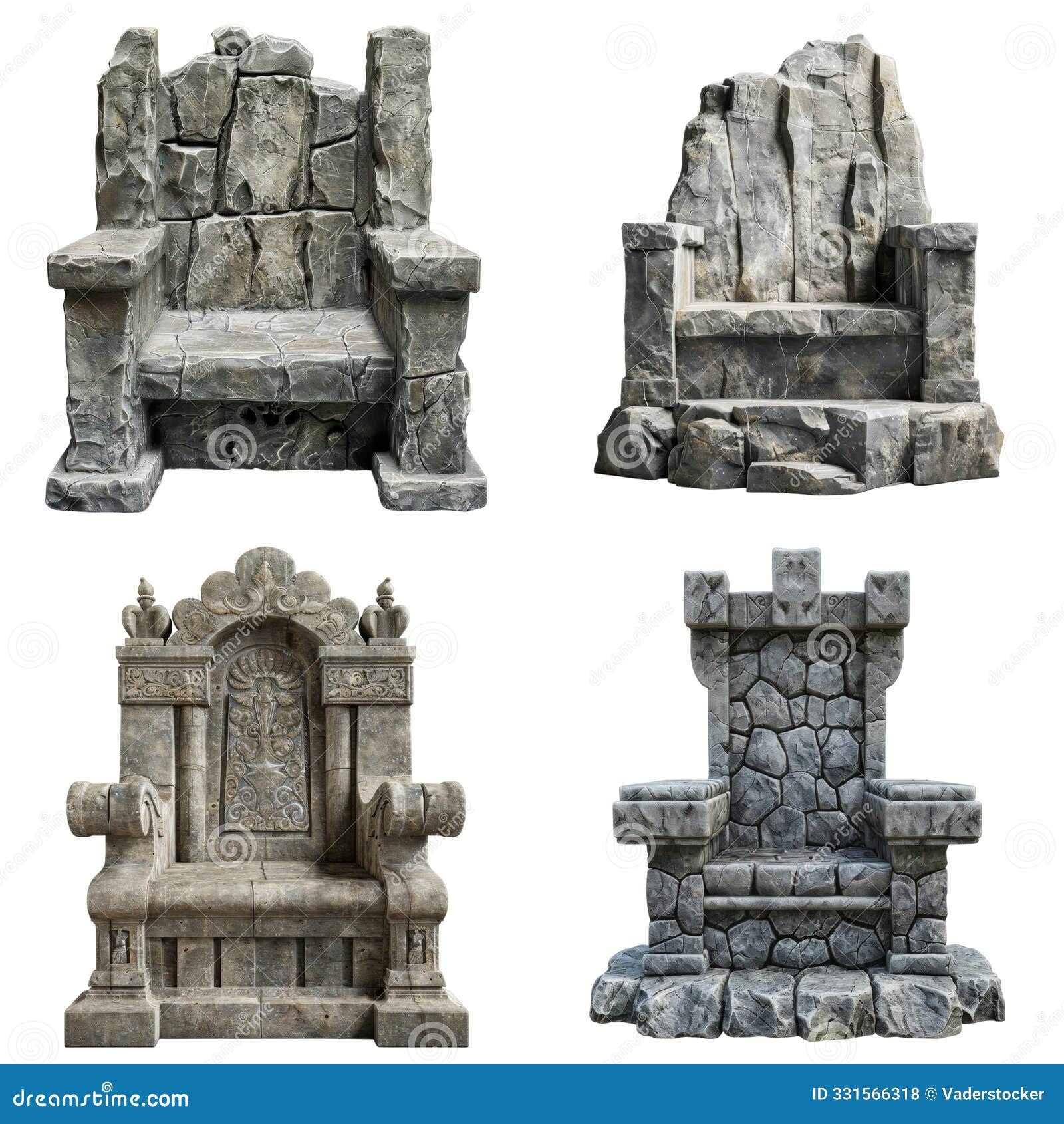 Four Stone Thrones with Intricate Details and Carvings Stock ...