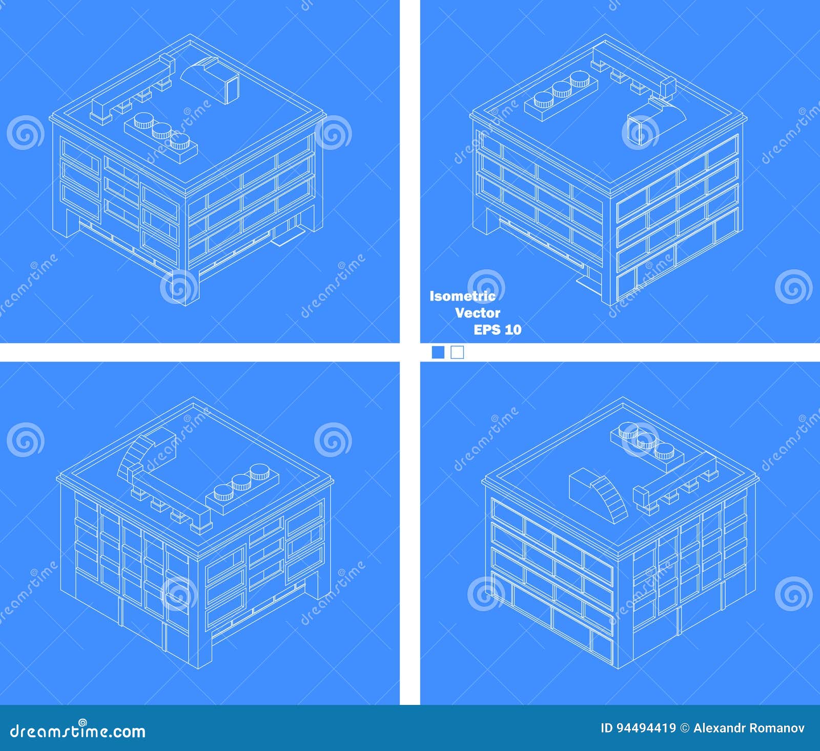 Four-story Building with Four Sides Schematic Drawing Stock Vector ...