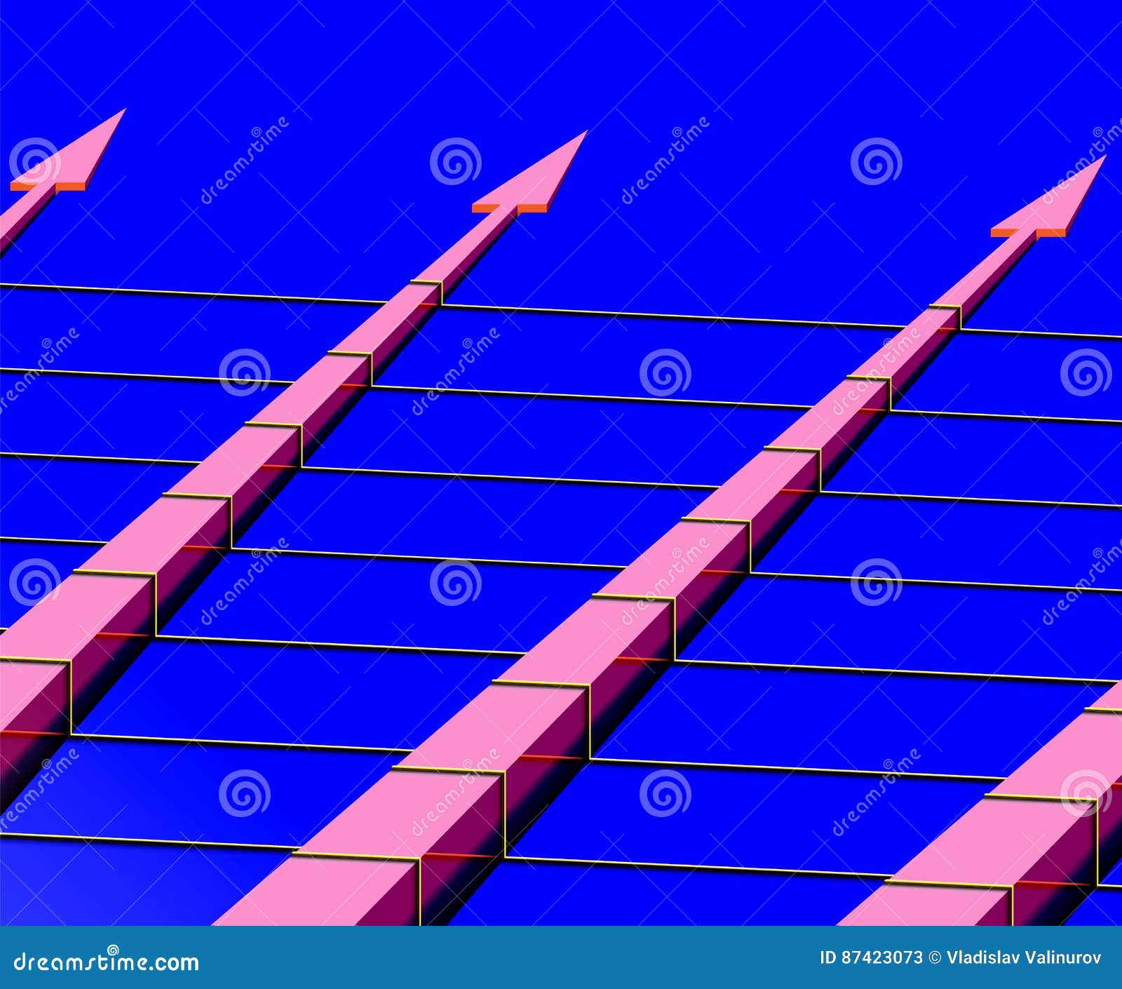 Four Straight Pink Arrow on a Blue Background Isometric Stock Vector ...
