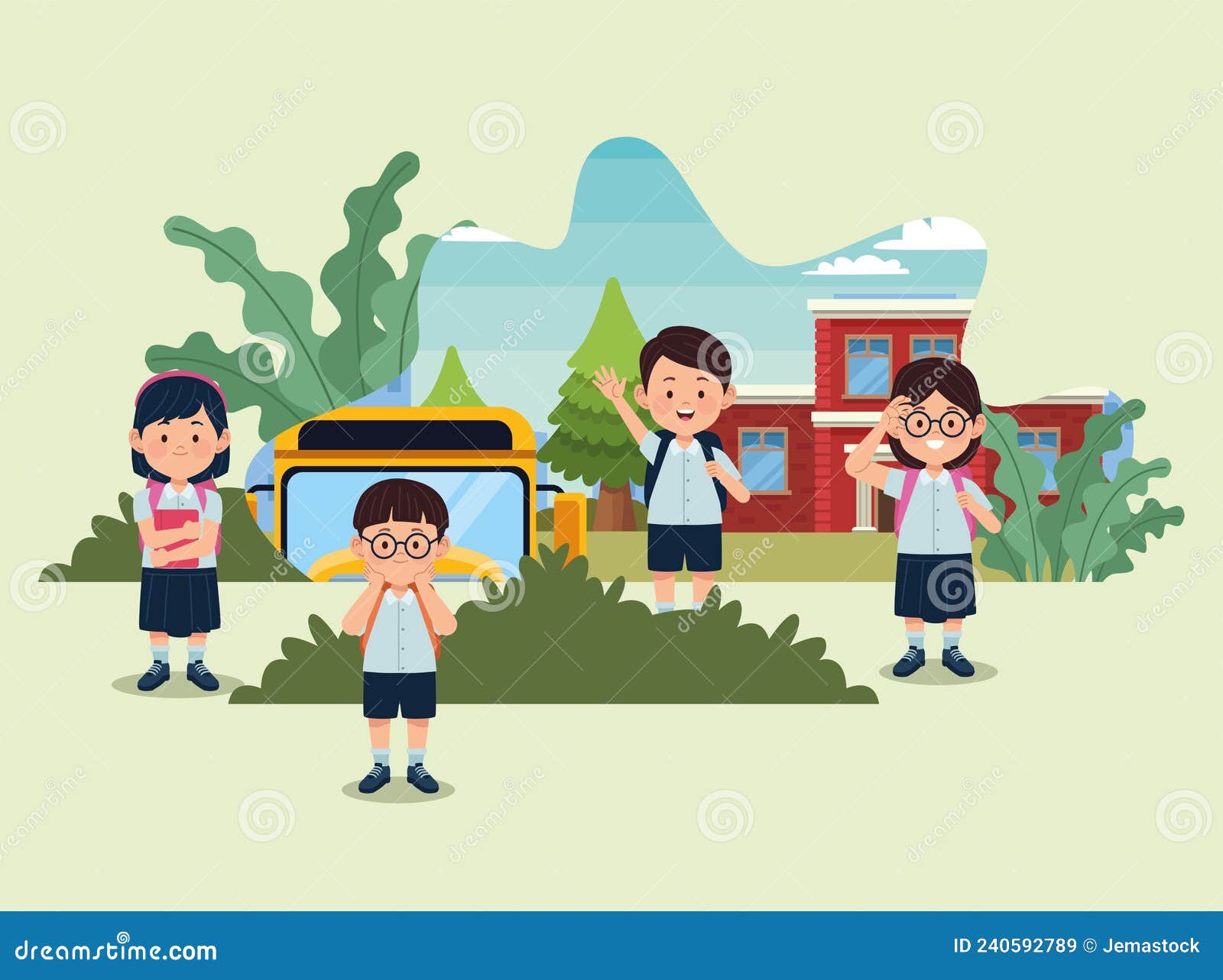 Four Students Sitting In Classroom Cartoon Vector | CartoonDealer.com ...
